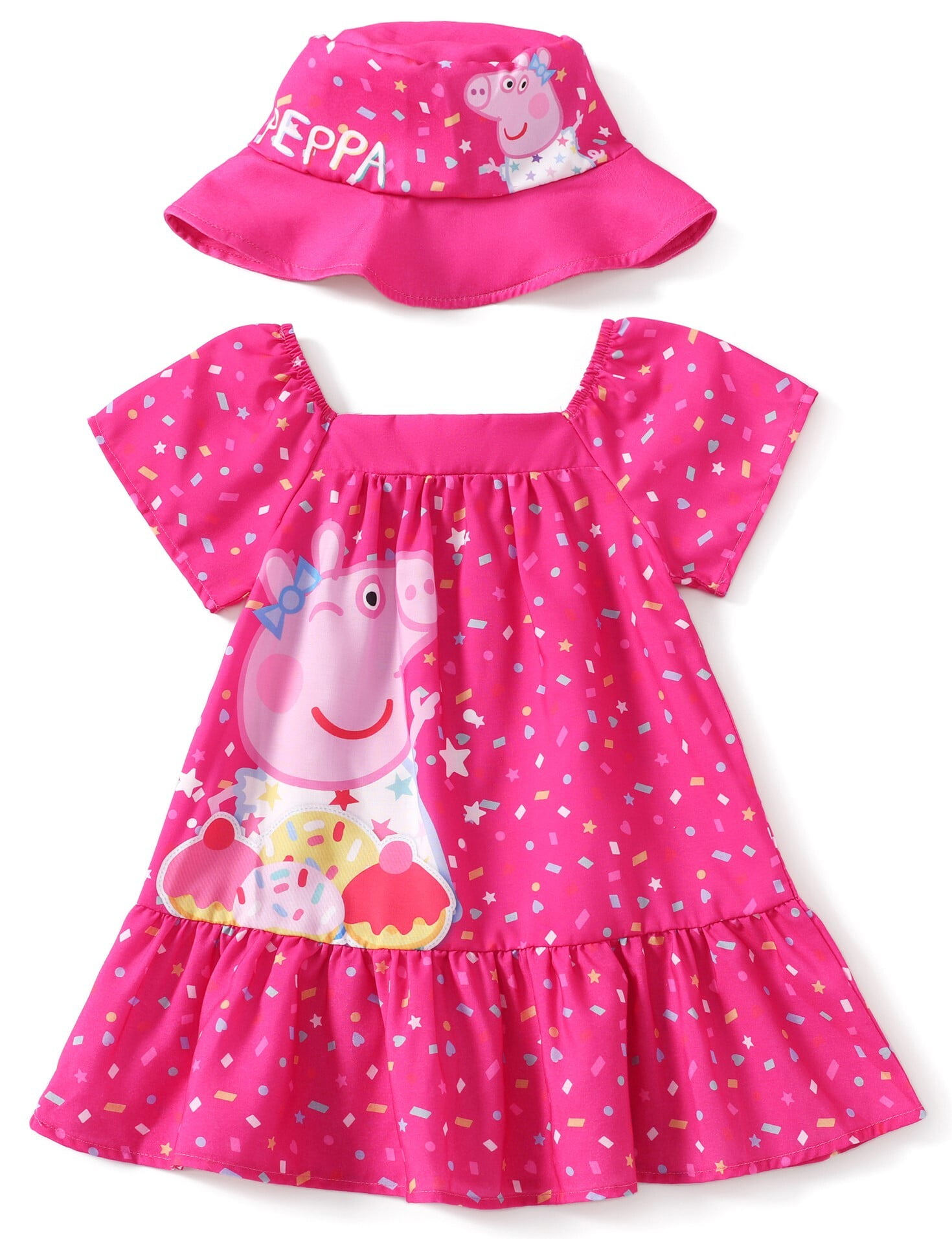 Peppa Pig Toddler Girls Pink Dress with Hat, 2-Piece Outfit, Sizes 2-6 ...