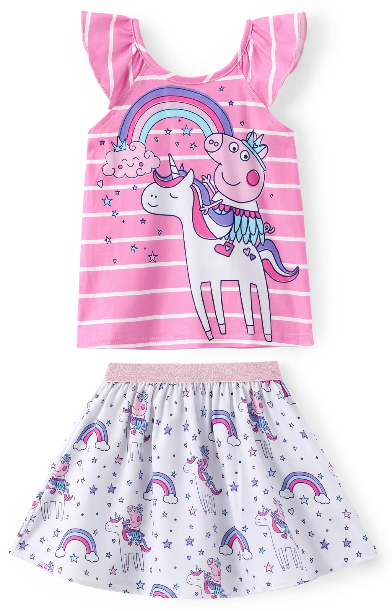 Peppa Pig Toddler Girls Outfit, Unicorn Flutter Sleeve Top and Skirt ...