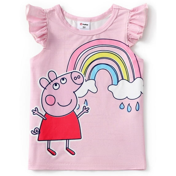 Peppa Pig Toddler Girls Graphic Tee Pink Cute Ruffle Flutter Sleeve ...