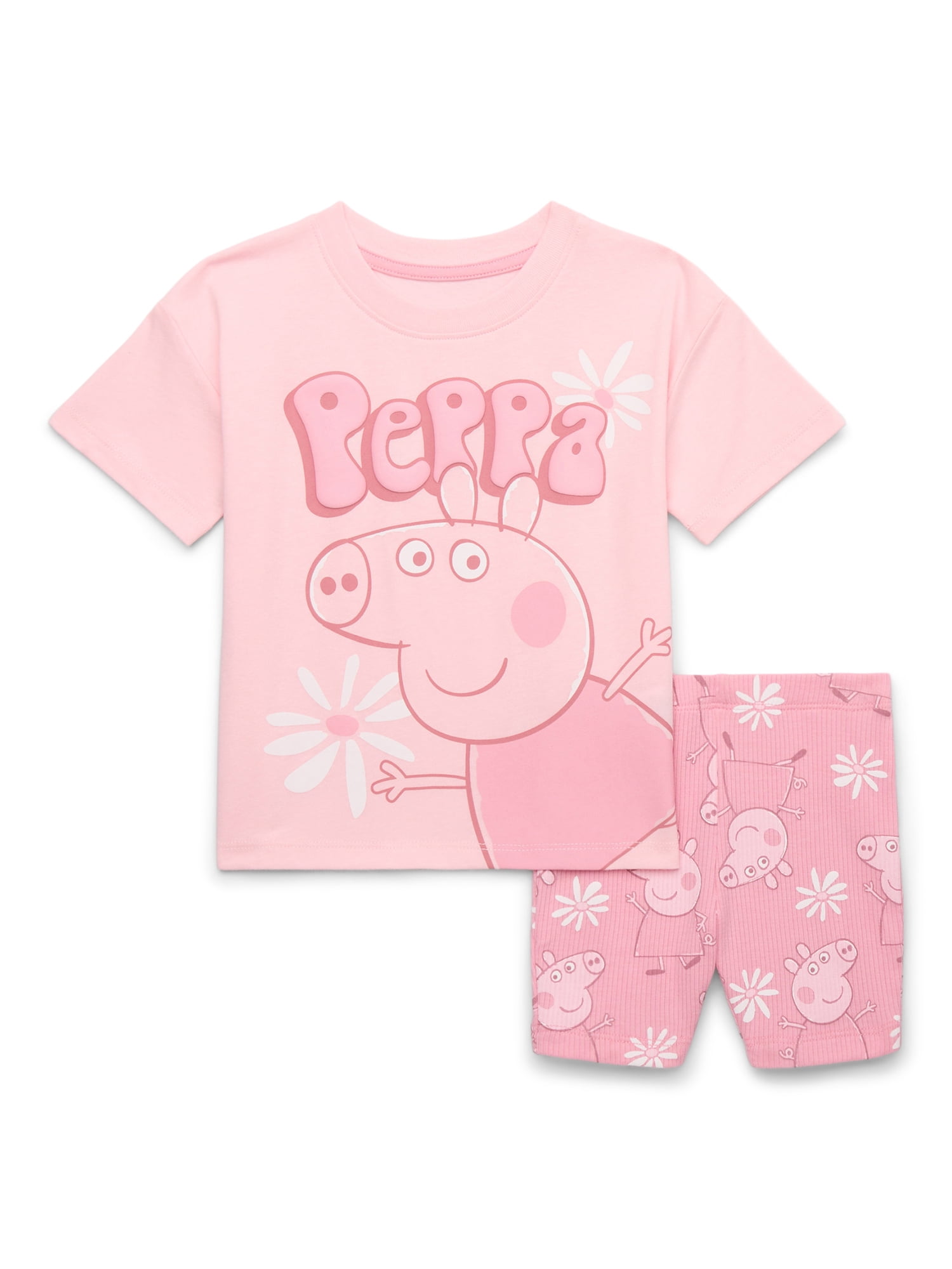 Peppa Pig Toddler Girls Graphic Tee and Bike Shorts Set, 2-Piece, Sizes ...