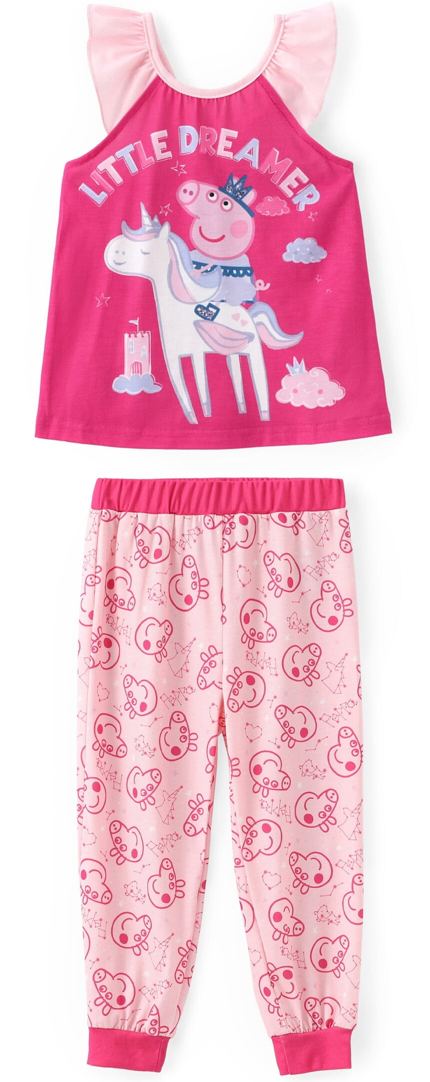 Peppa Pig Toddler Girls Pajamas Unicorn Graphic Flutter Sleeve Top with ...