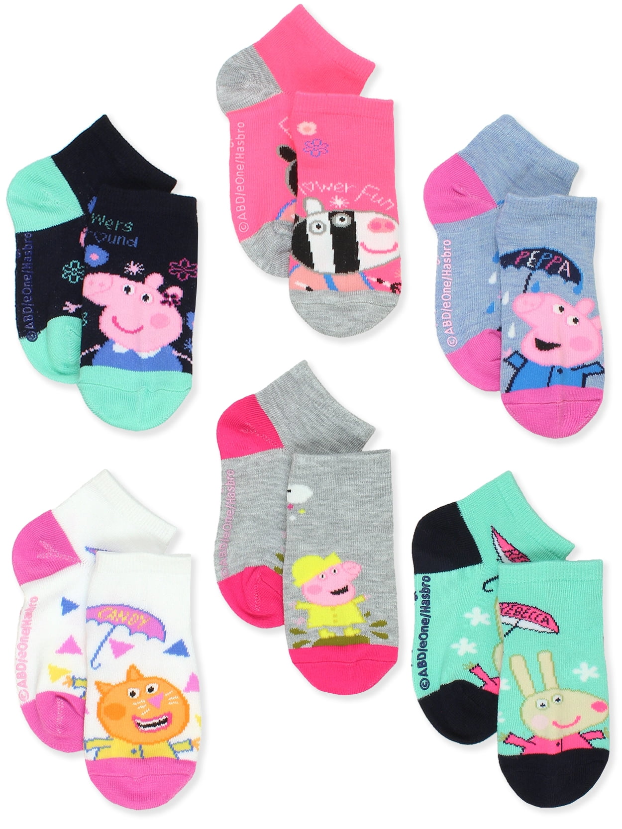 Peppa Pig Toddler Kids 6 pack Quarter Style Socks with Grippers PP251 ...