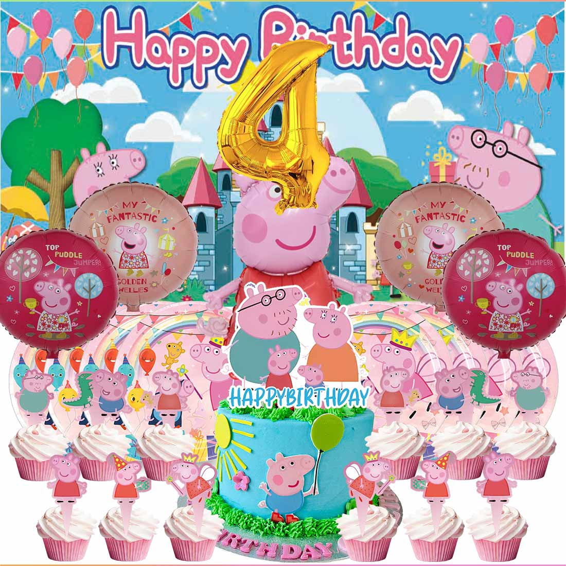 Peppa Pigs 4th Tableware Balloons Cake Toppers Backdrop Banner Supplies ...