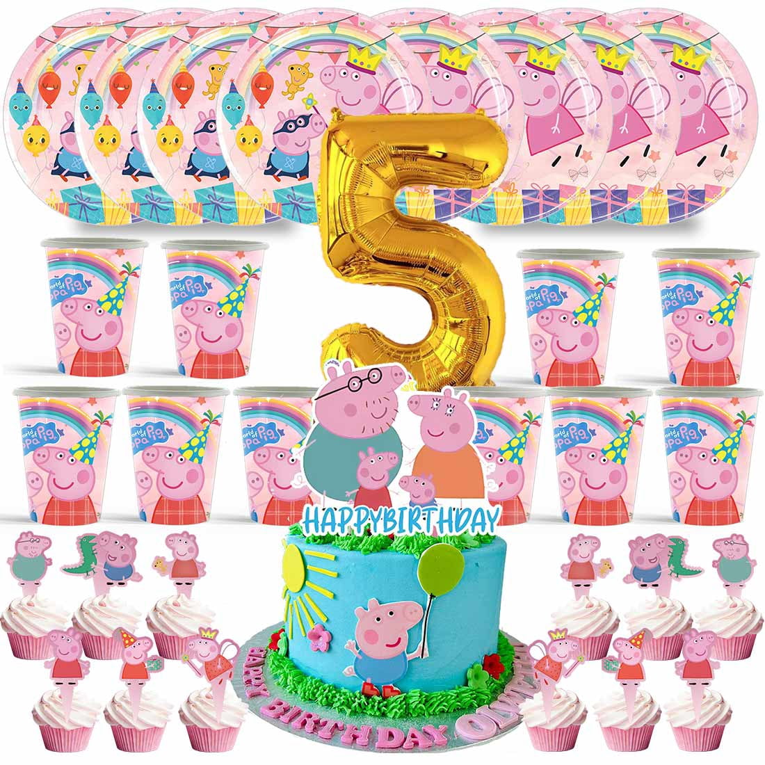 Peppa Pigs Birthday 5th Cups Party Supplies Plates Fans Decorations ...