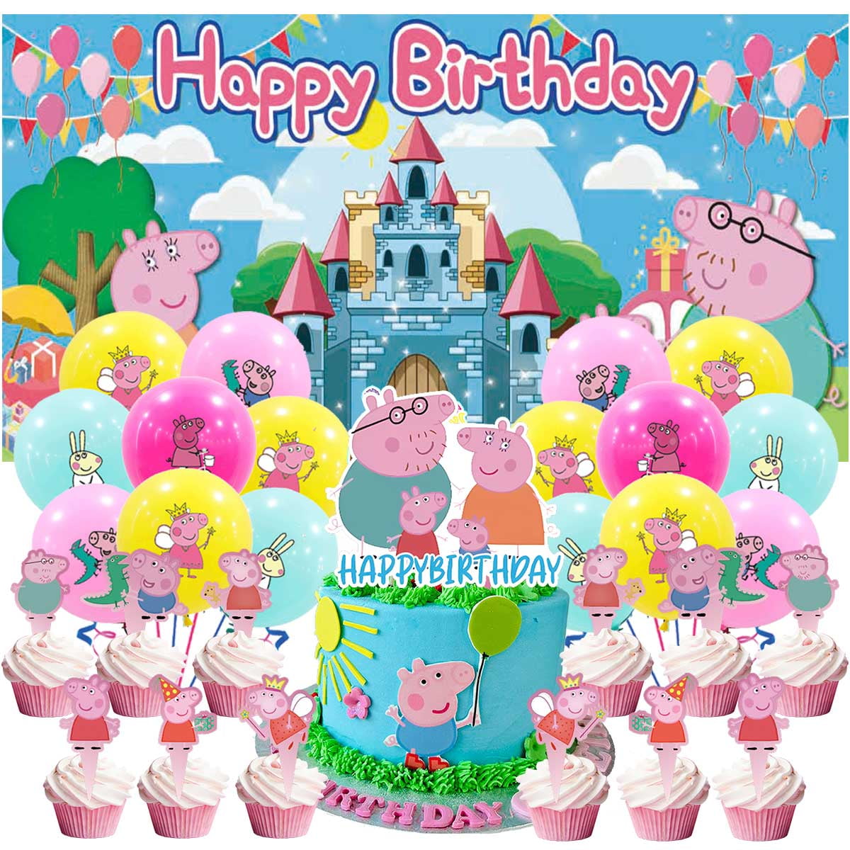 Peppa Pigs Latex Balloons Party Supplies Decor Banner Backdrop Kit ...