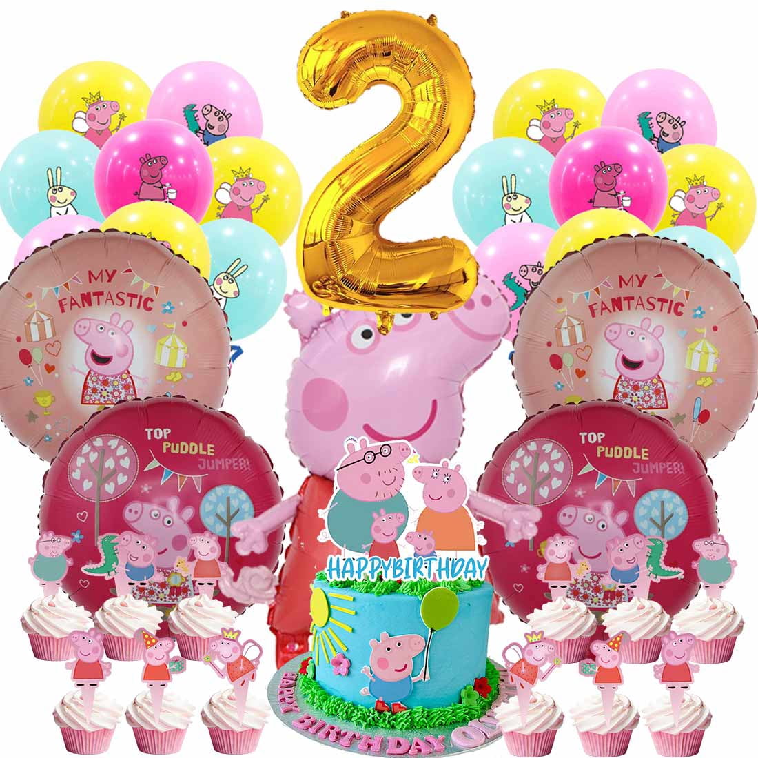 Peppa Pigs Party Supplies 2nd Decor Kit Balloons Birthday Cake Topper ...