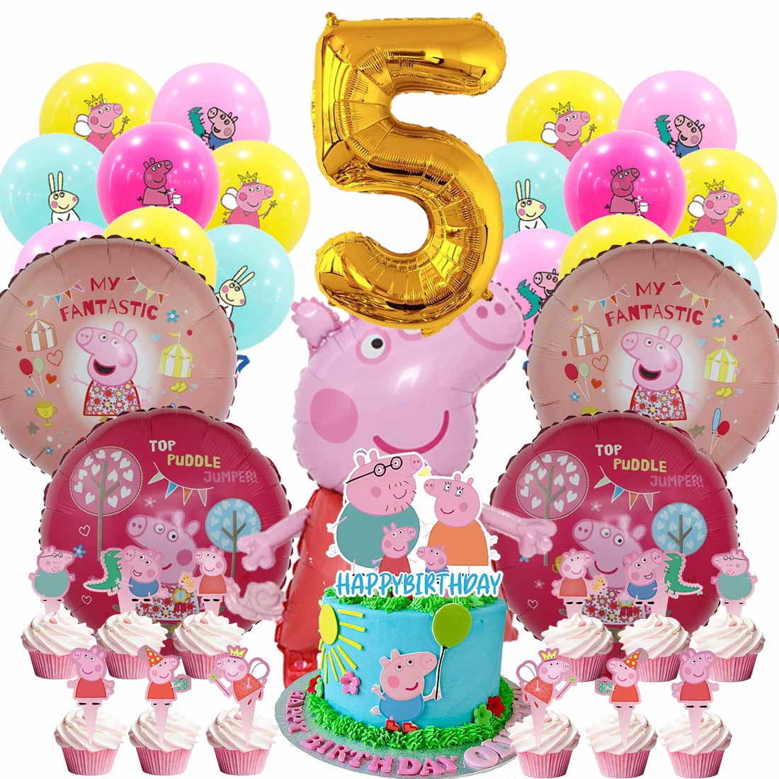 Peppa Pigs Party Supplies 5th Decor Kit Balloons Birthday Cake Topper ...
