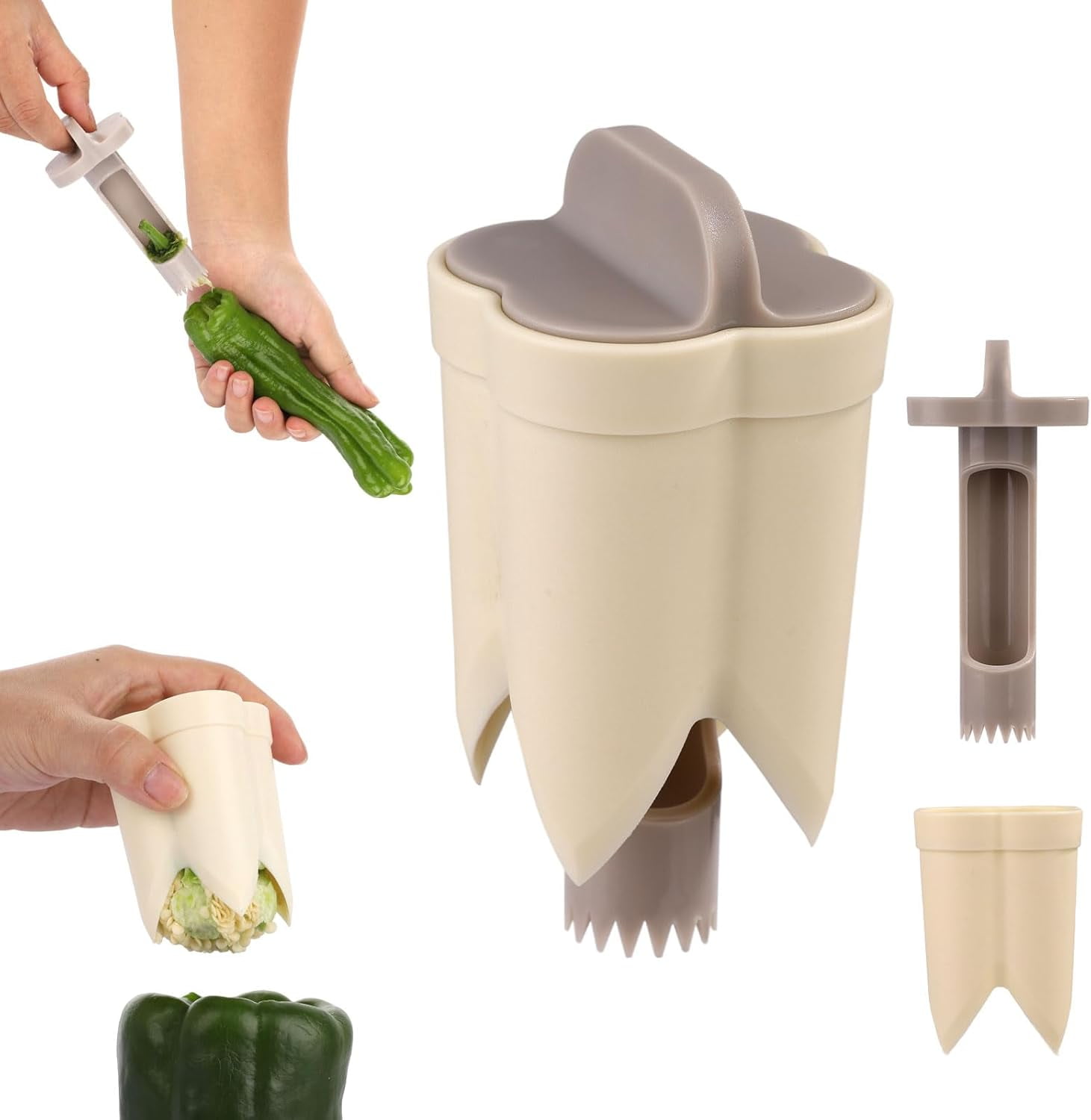 Pepper Corer Seed Remover Tool, 2 in 1 Bell Pepper Seed Corer Remover, Fruit & Vegetable Corer ...