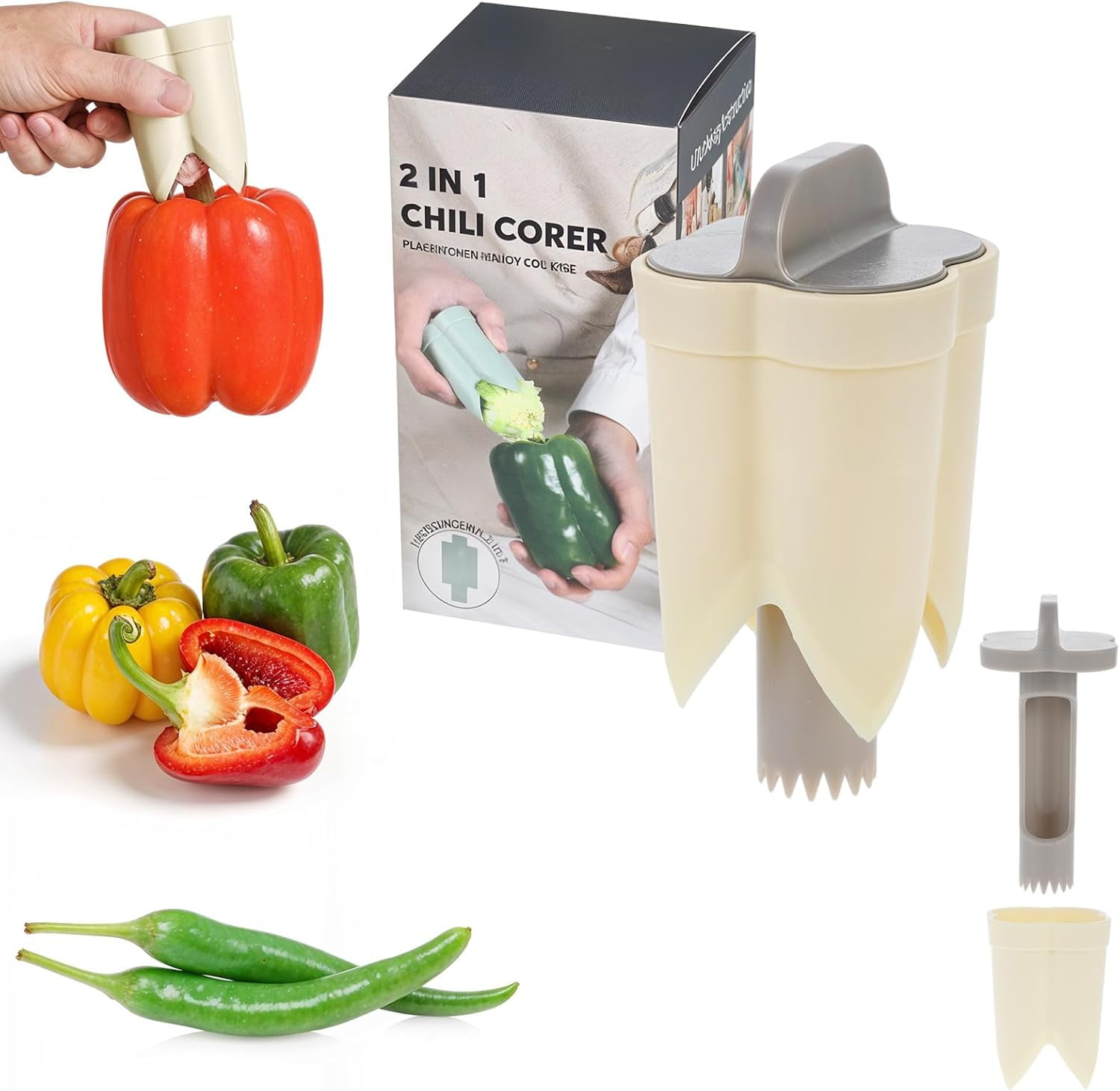 Pepper Corer Tools, 2 in 1 Pepper Seed Corer Remover Bell Peppers ...