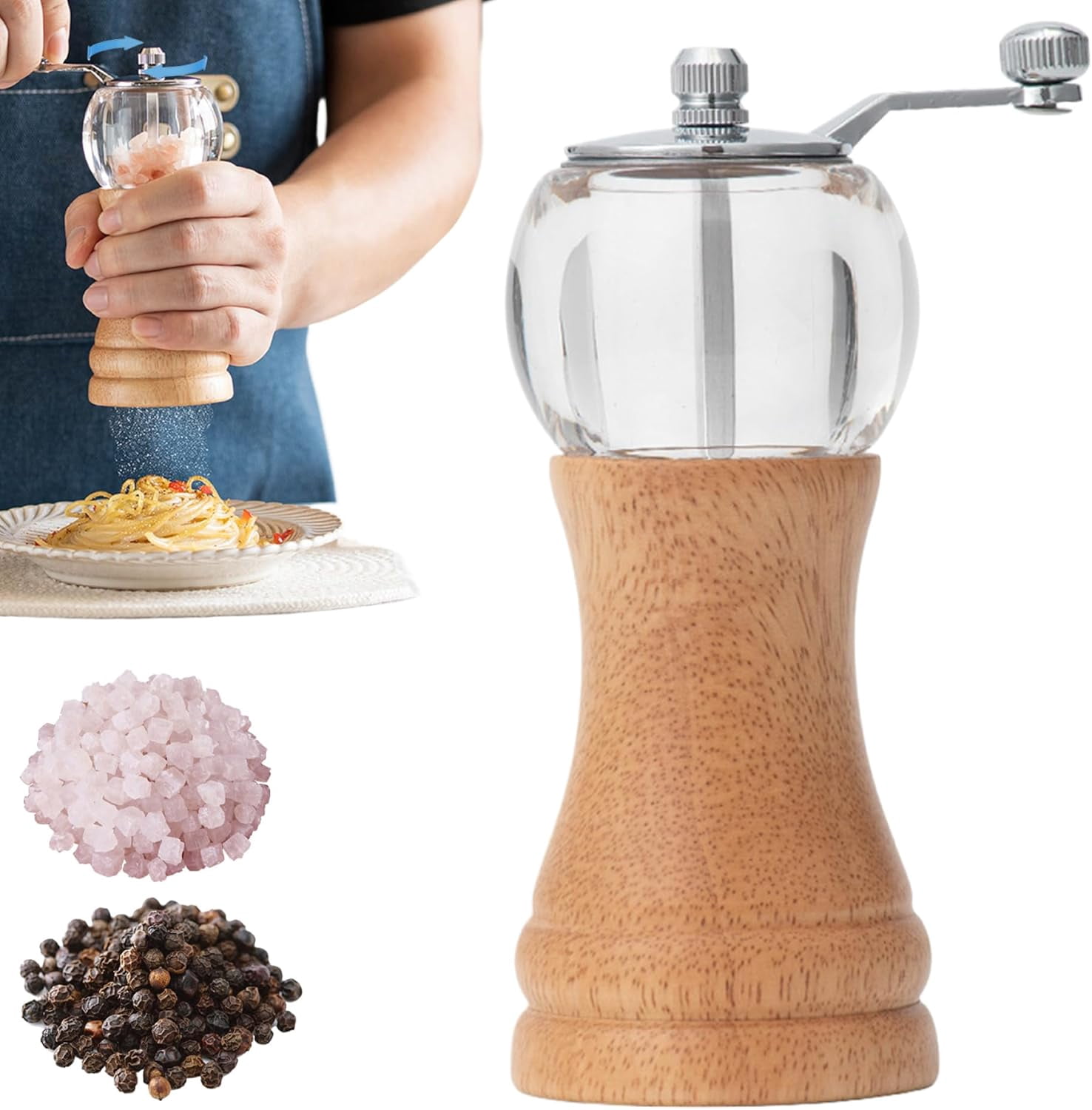 Pepper Grinder Hand Cranked Manual Salt Grinder Coarseness Adjustable ...