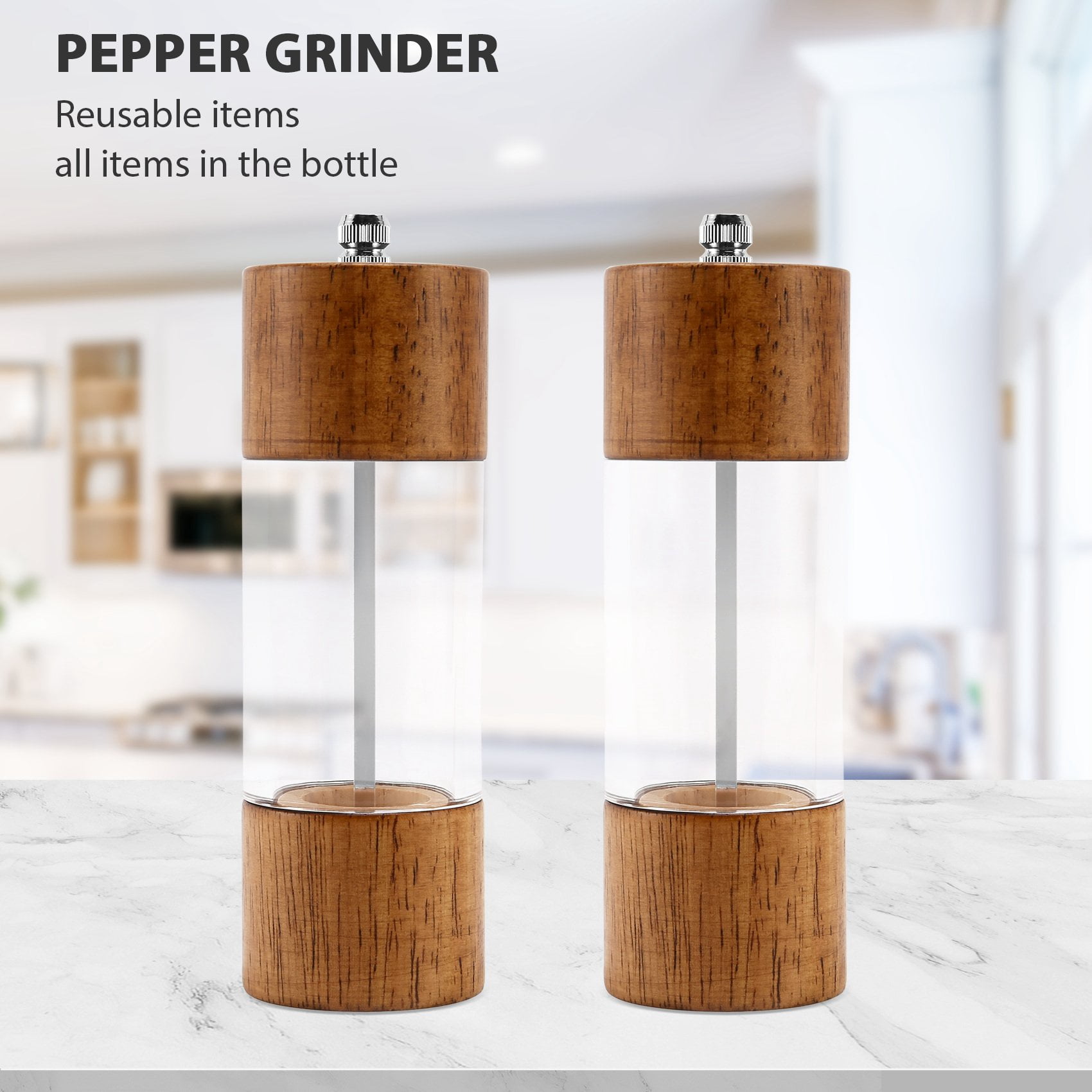 Pepper Grinder Transparent Pepper Mill Salt Grinding Ceramic Core ...