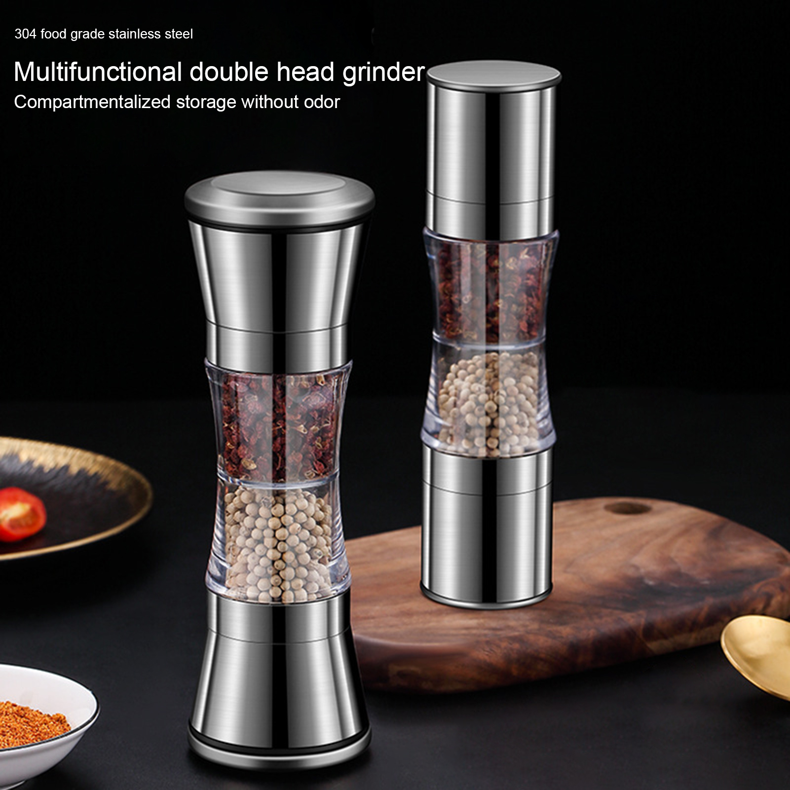 Pepper Grinder Visible Design Food Grade Double-Head Adjustable Easy to ...