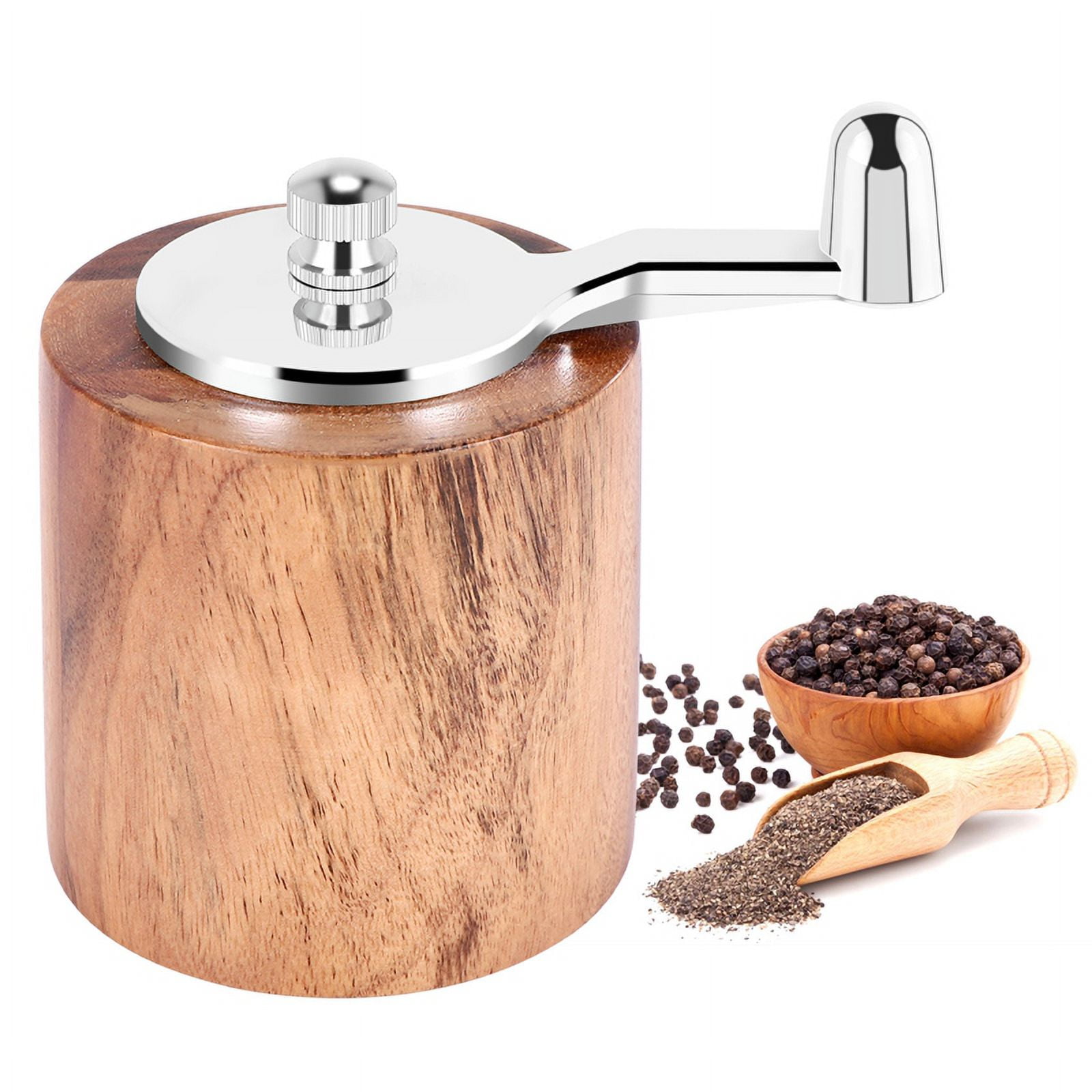 Pepper Mill, Hand Crank Wood Grinder with Classic Handle and Adjustable ...