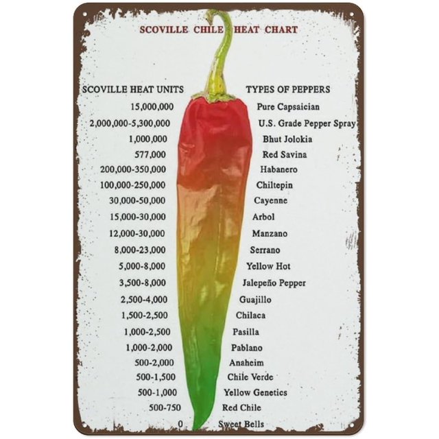 Pepper Print Pattern,Scoville Chile Heat Chart Metal Signs Chili ...