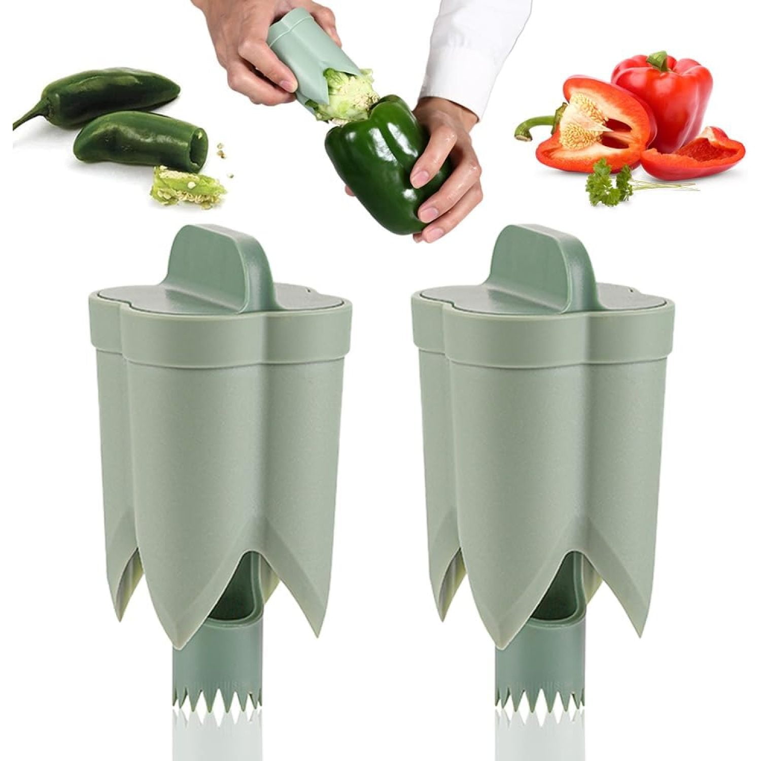 Pepper Seed Corer Remover, 2024 New 2 in 1 Bell Pepper Cutter Pepper ...