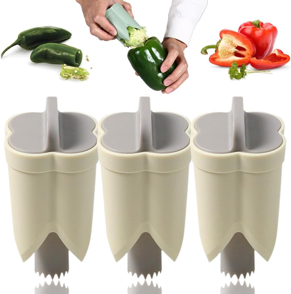 Pepper Seed Corer Remover, 2025 Upgrade 2 in 1 Bell Pepper Cutter Seed Remover Tool, Quick Cut ...