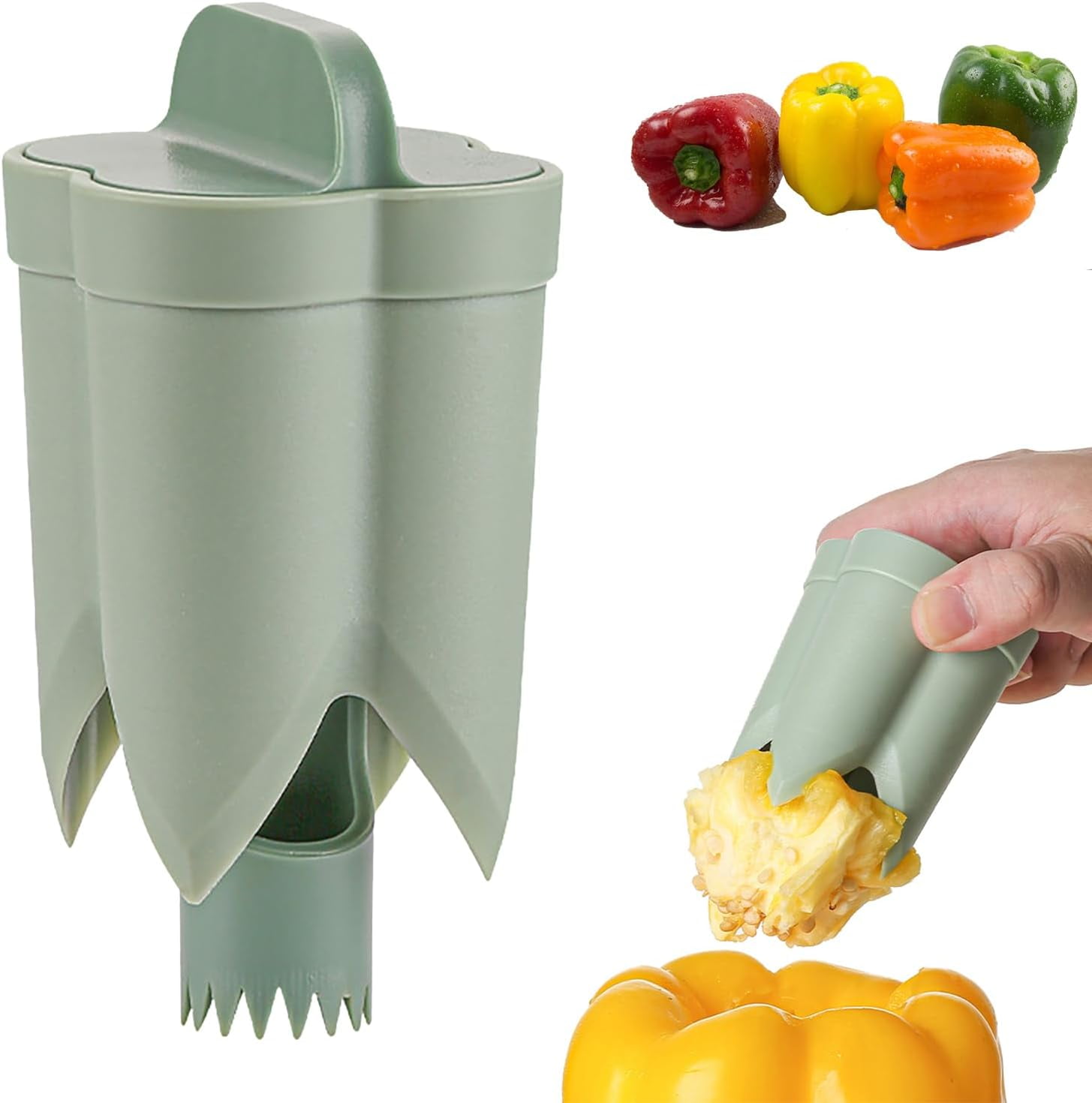 Pepper Seed Corer Remover, 2025 Upgraded 2-in-1 Bell Pepper Cutter & Deseeder, Fruit & Vegetable ...