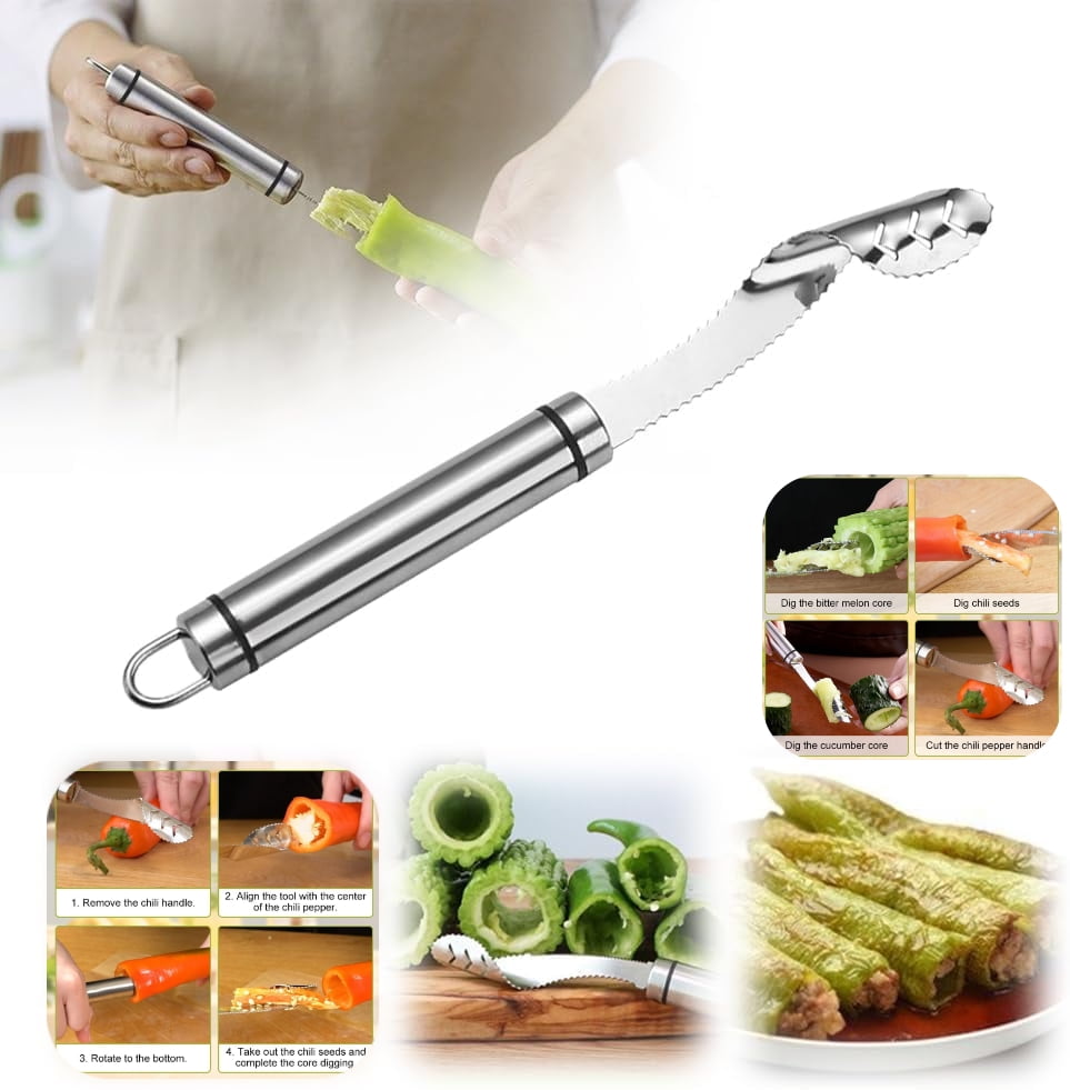 Pepper Seed Corer Remover, 2025 Upgraded 2-in-1 Fruit Bell Pepper Cutter & Deseeder, Pepper ...