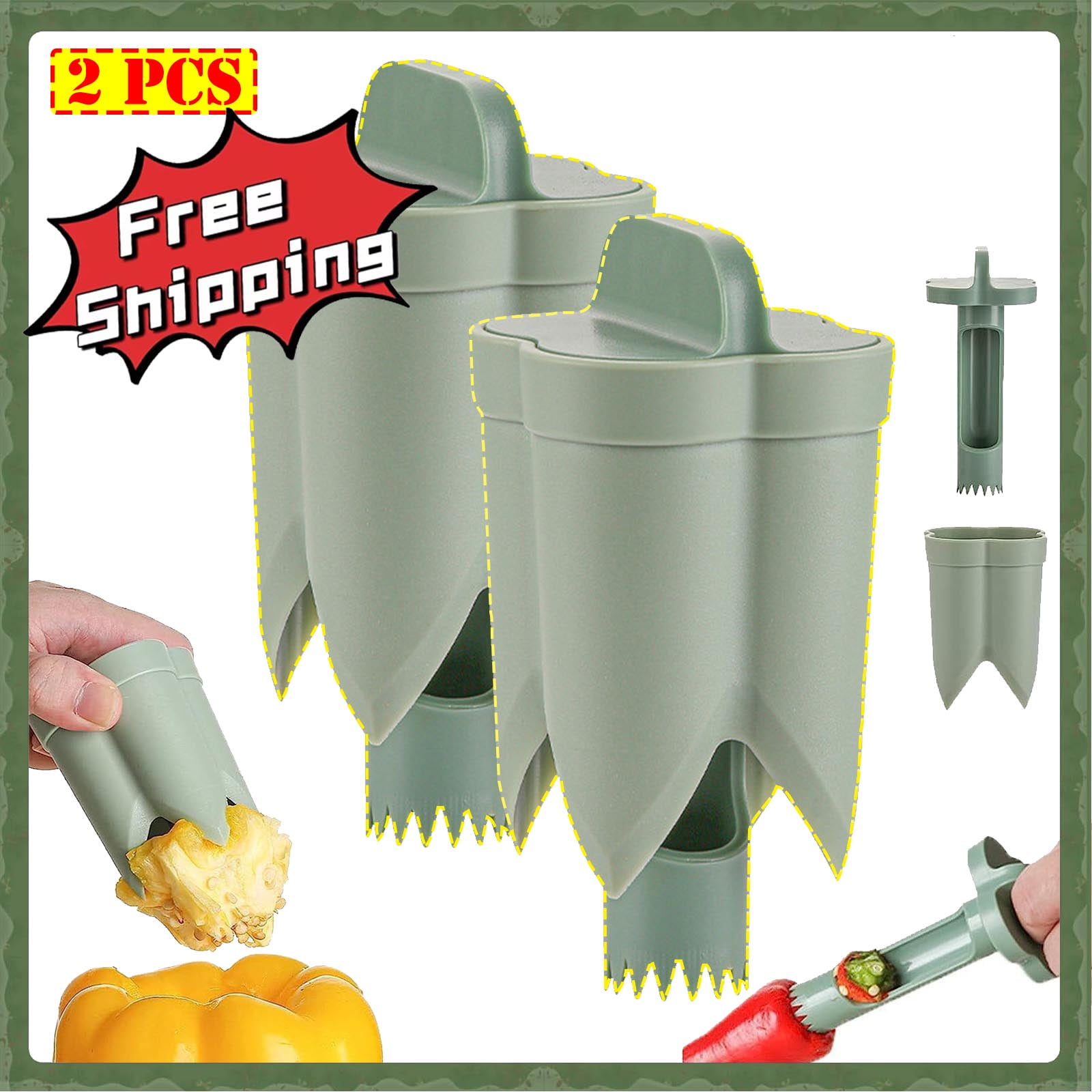Pepper Seed Corer Remover, 2025 Upgraded 2-in-1 Pepper Cutter & Deseeder, Effortlessly ...