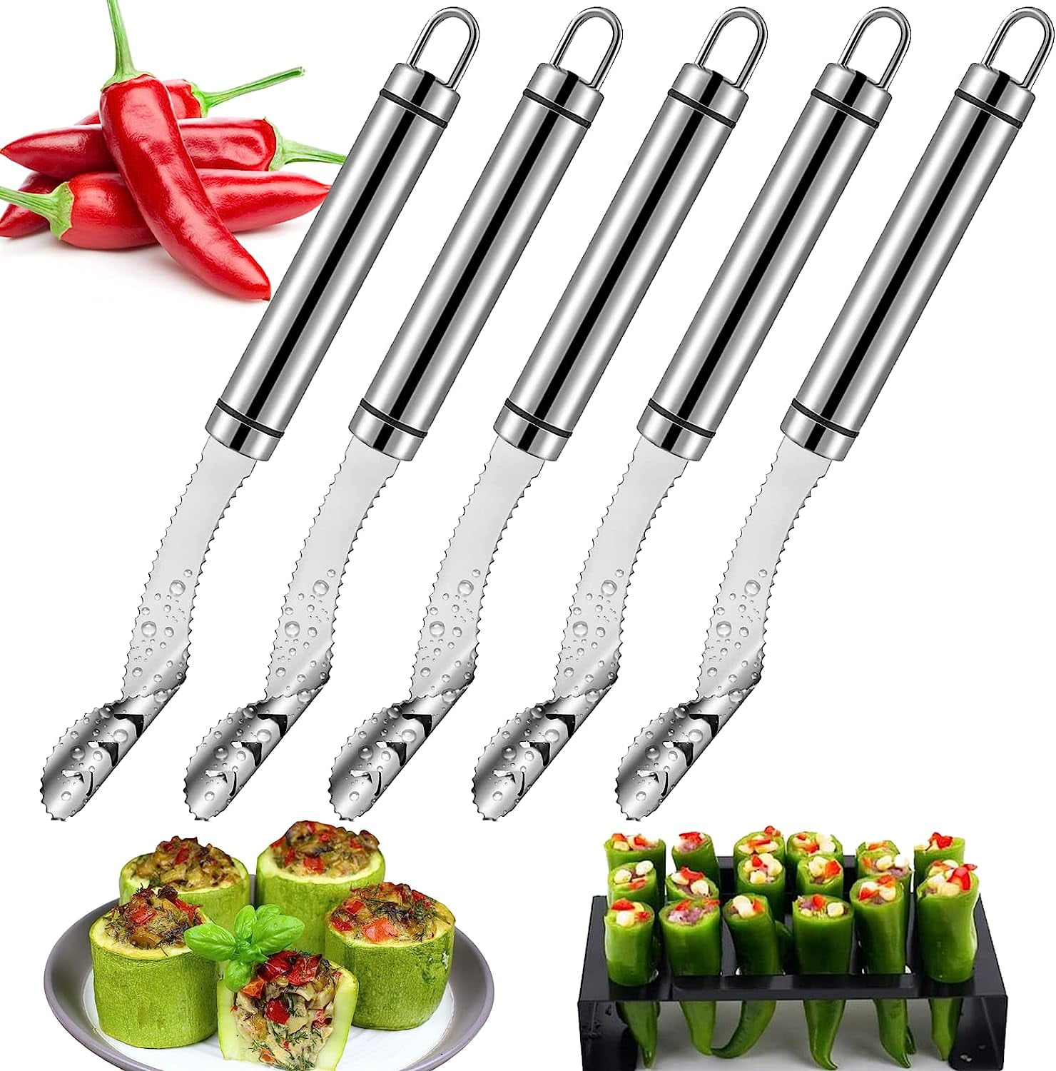 Pepper Seed Corer Remover,5 PCS Jalapeno Corer Tool with Serrated Slice ...