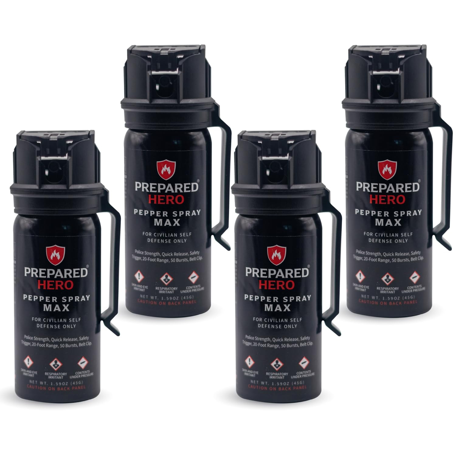 Pepper Spray Max for Civilian Self Defense by Prepared Hero - 4 Pack ...