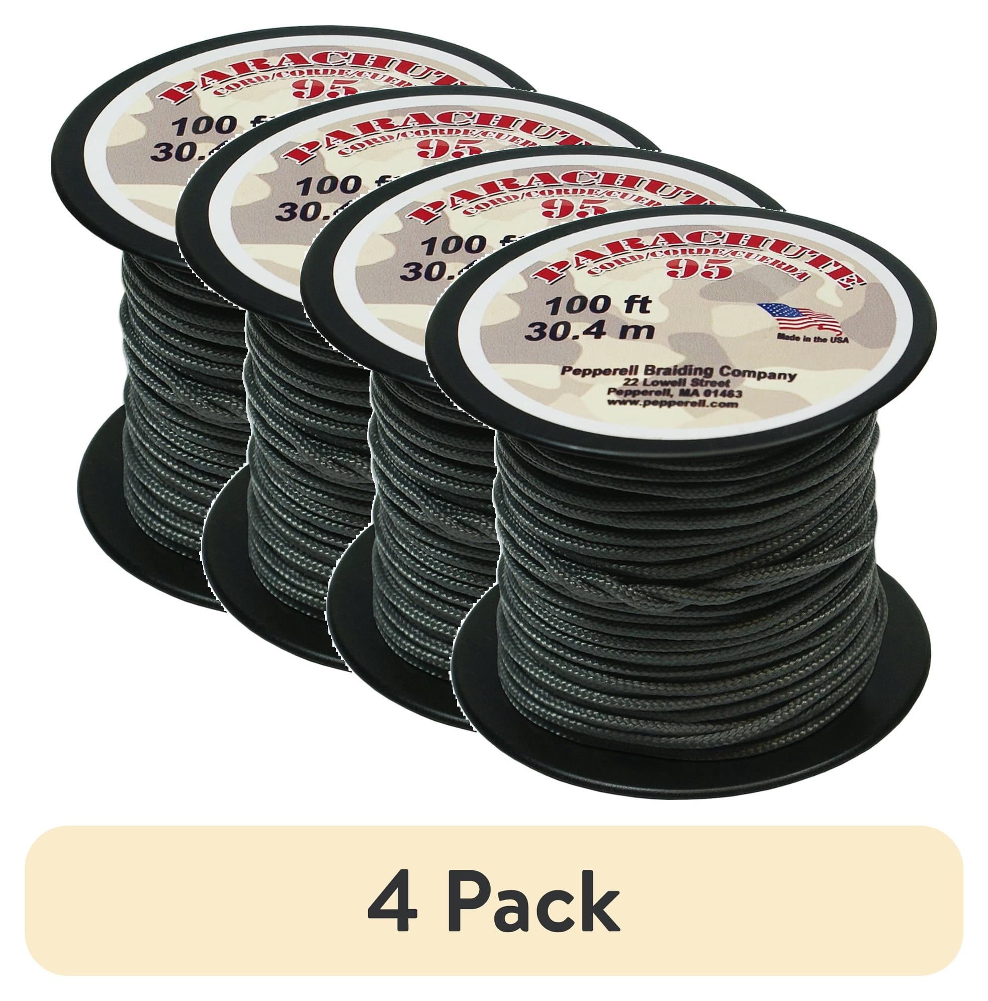 (4 pack) Pepperell Braiding Company Parachute Cord 1.9mmX100'-Gun Metal ...