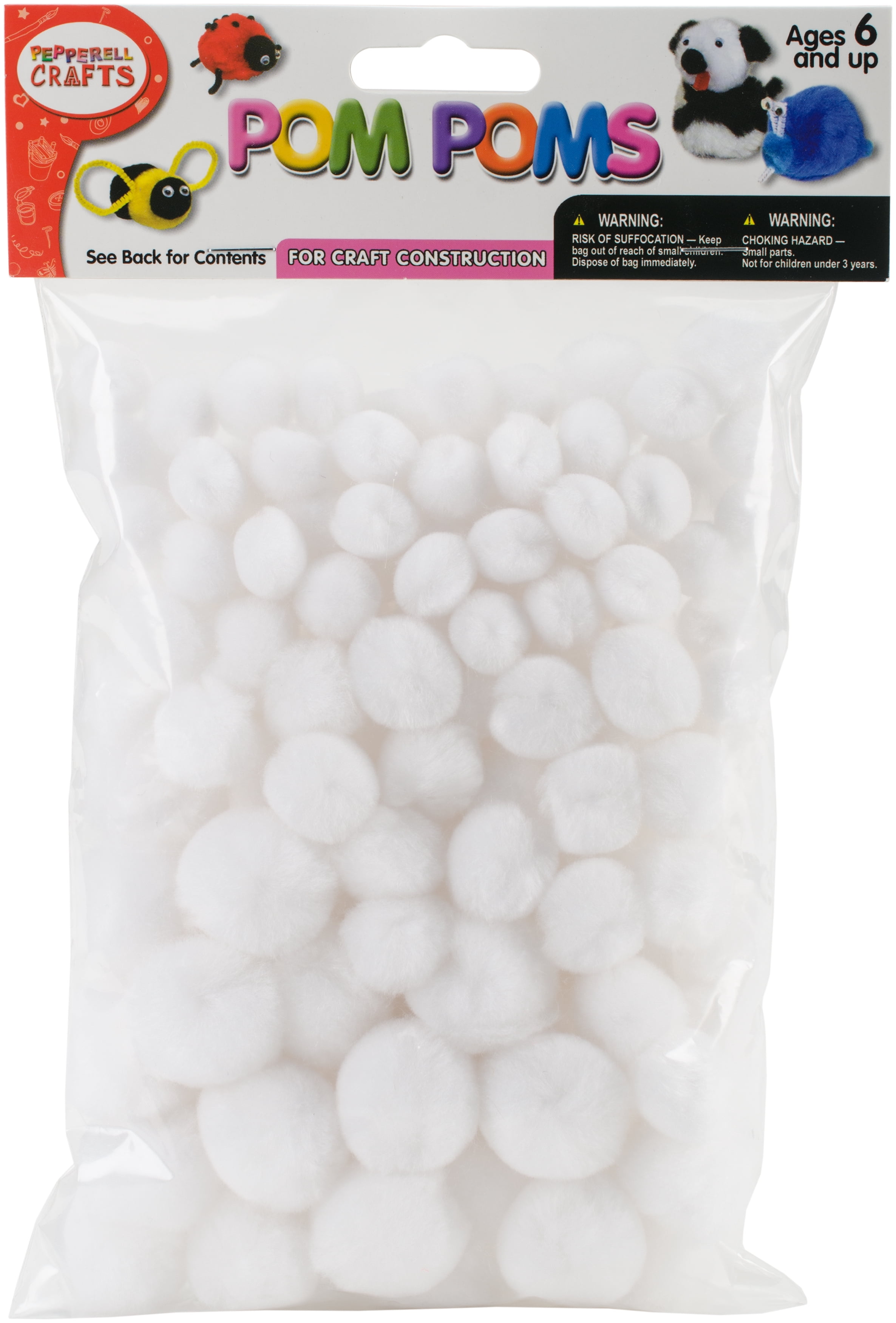 Pepperell Pom-Pom Puffs Assorted 100/Pkg-White - Walmart.com