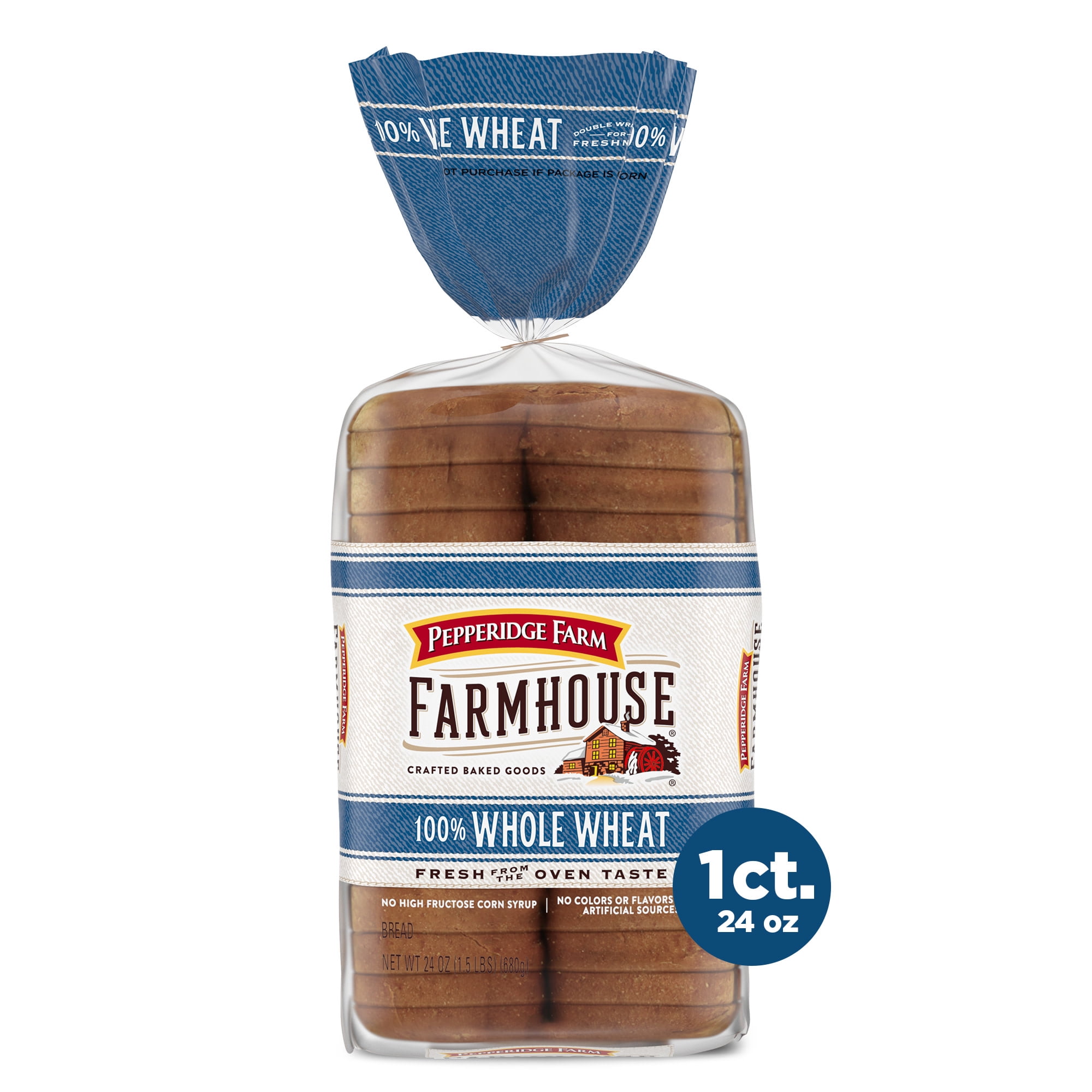 Pepperidge Farm Farmhouse 100% Whole Wheat Bread 24 oz Loaf, Soft Whole ...