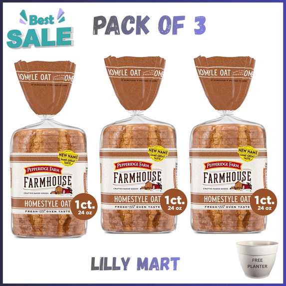 Pepperidge Farm Farmhouse Homestyle Oat Bread, 24 oz Loaf pack of 3 ...