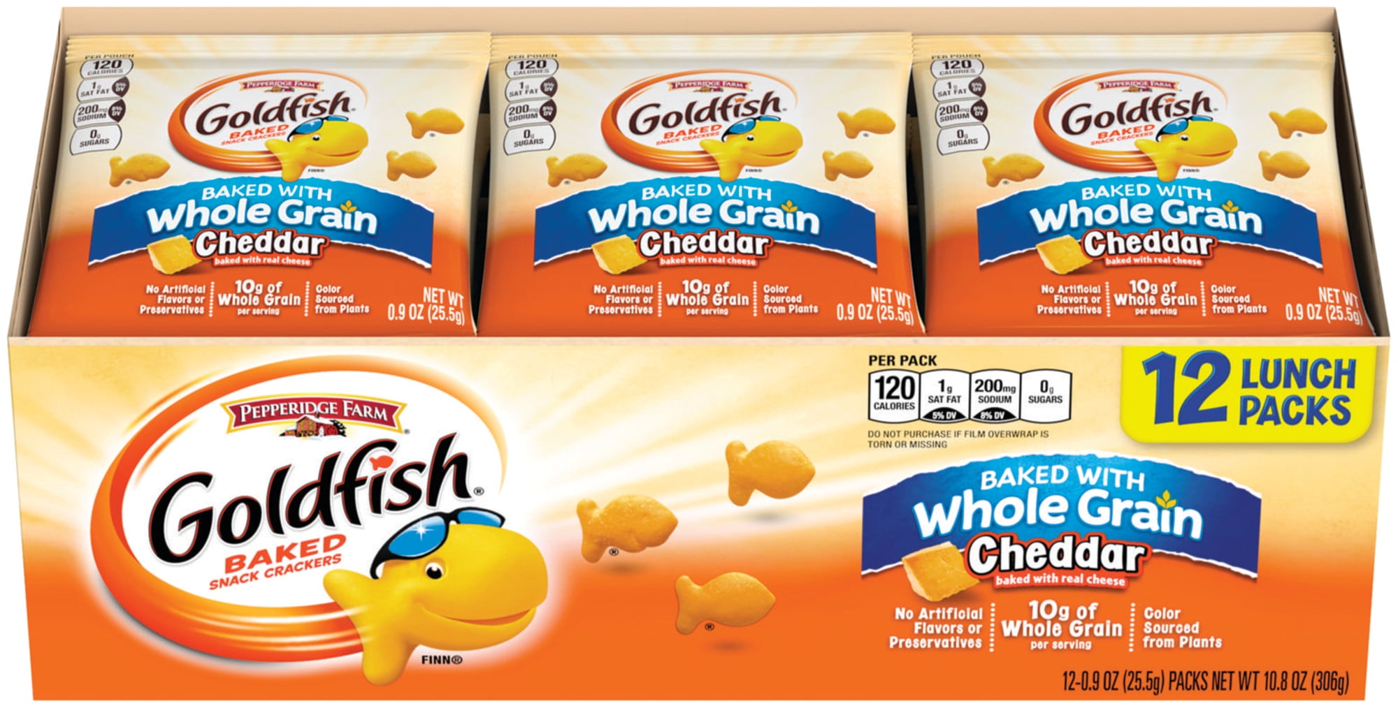 Pepperidge Farm Goldfish Cheddar Crackers, Baked with Whole Grain, 12 ...