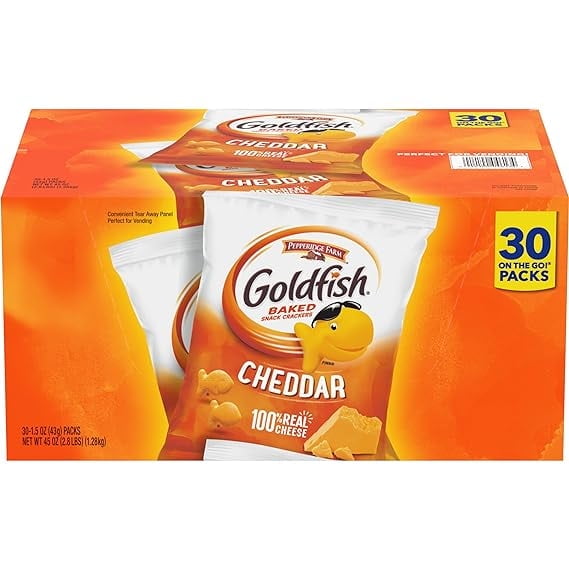 Pepperidge Farm Goldfish Crackers, Cheddar, 1.5 oz Bag, 30 Bags/Box ...