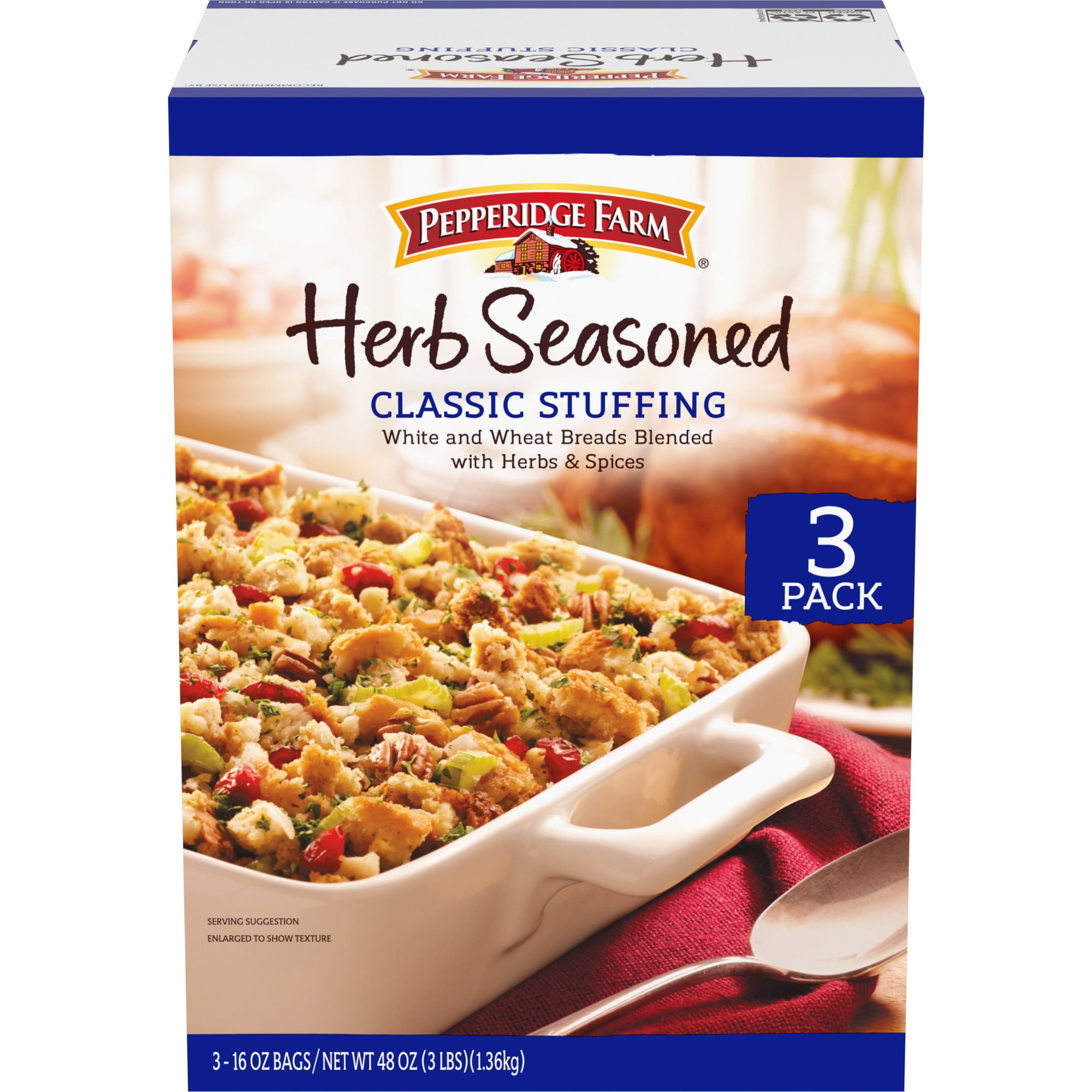 Pepperidge Farm Herb Seasoned Classic Stuffing 16 oz Bags 3-Pack Made ...