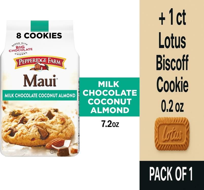 Pepperidge Farm Maui Milk Chocolate Coconut Almond Cookies 8 Crispy ...
