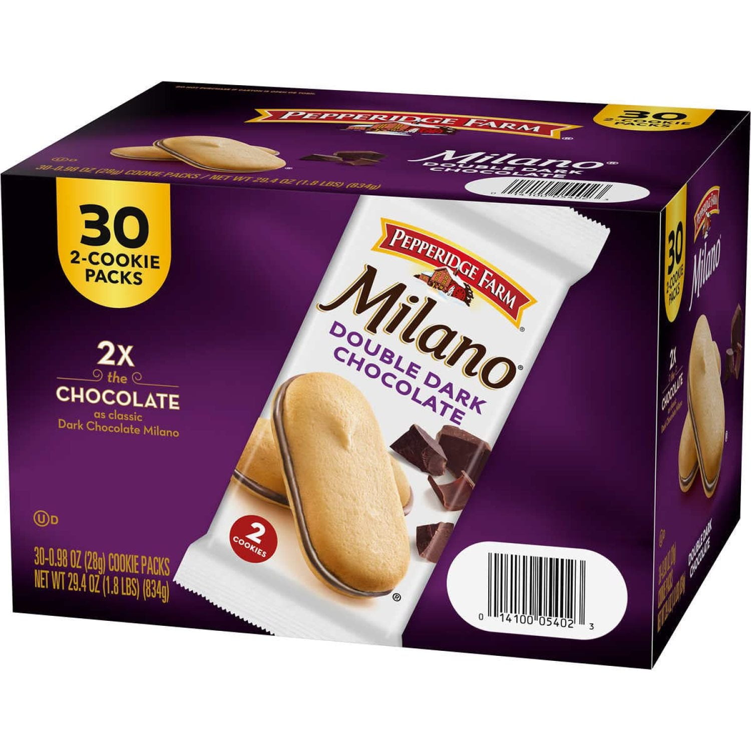 Pepperidge Farm Milano Cookies, Double Dark Chocolate, 0.98 oz, 30 ct ...