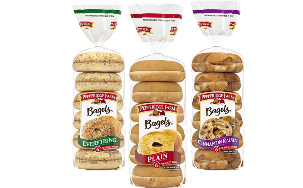 Pepperidge Farm Plain, Cinnamon Raisin & Everything Pre-Sliced Bagels ...