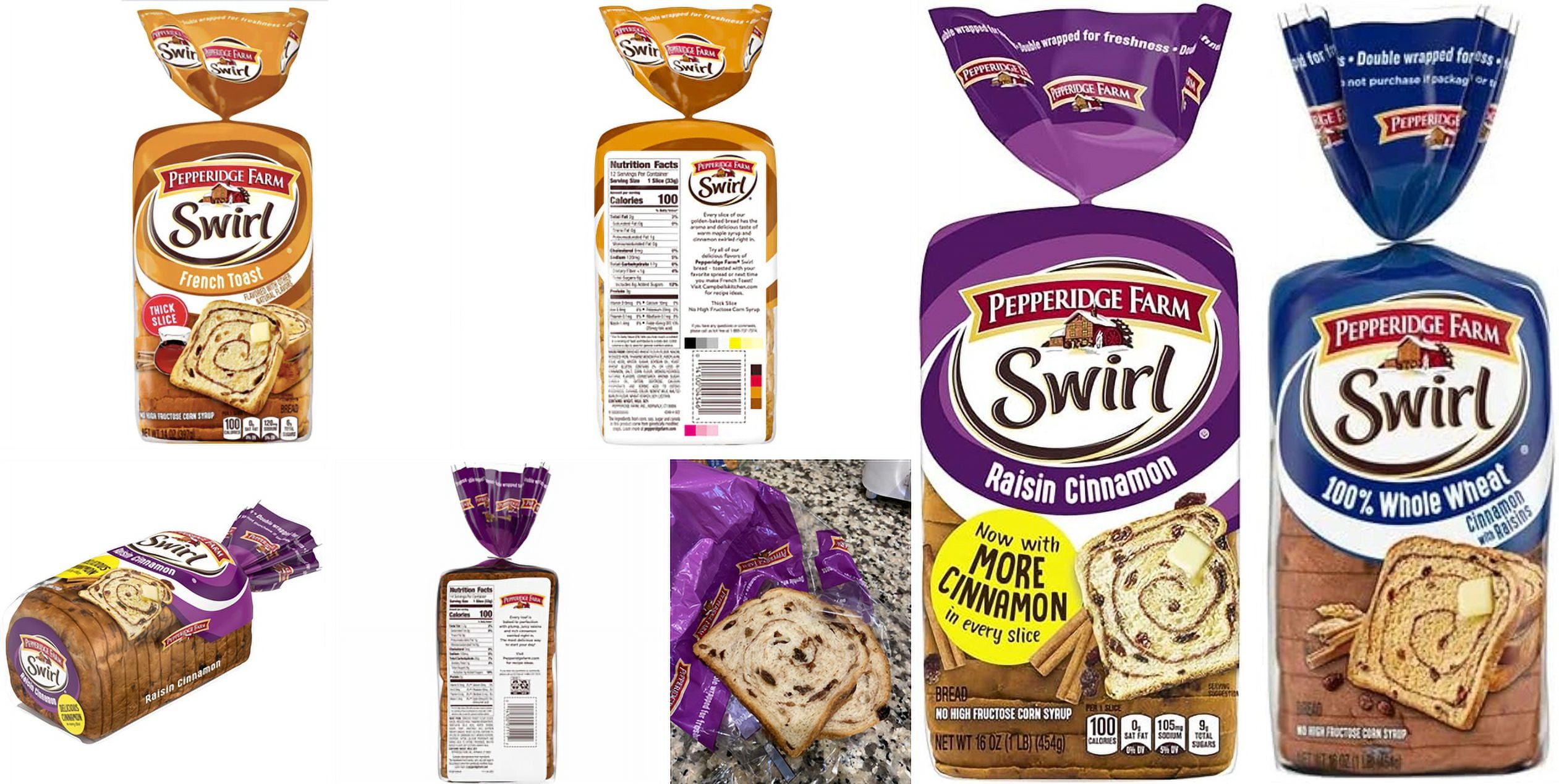 Pepperidge Farm Swirl French Toast, Swirl Raisin Cinnamon & Swirl 100% ...