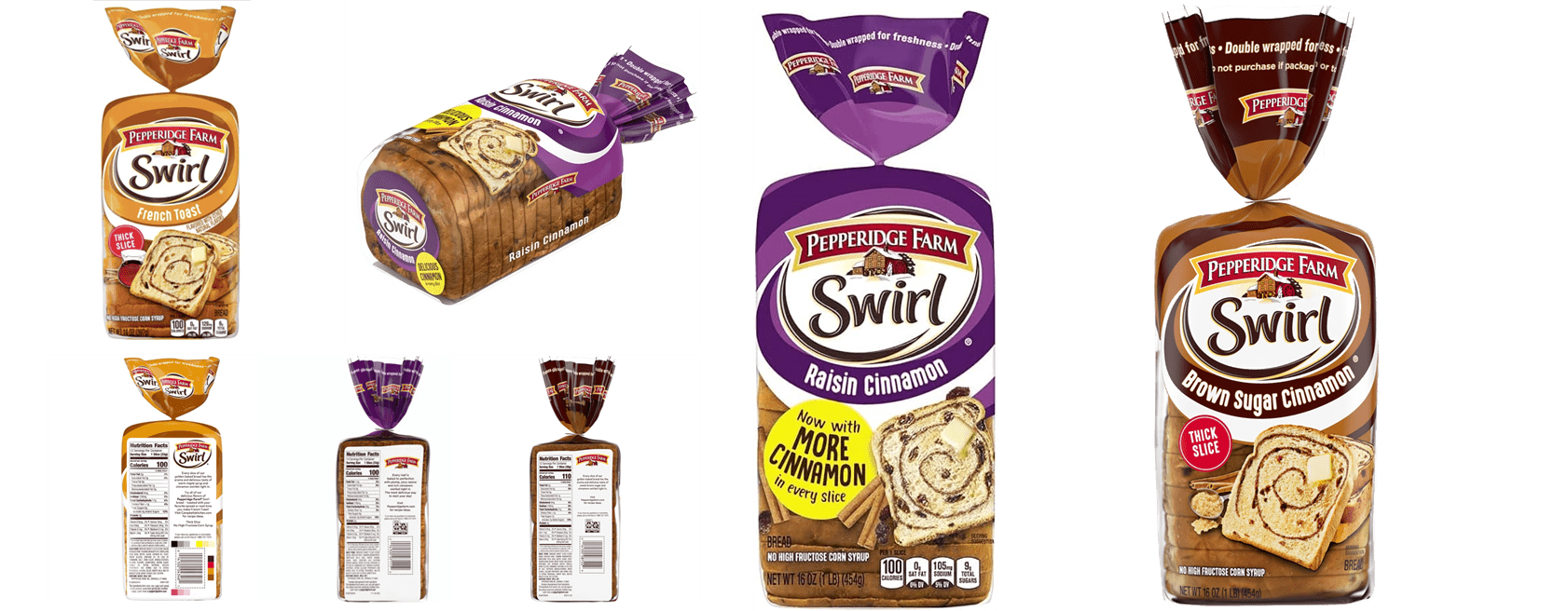 Pepperidge Farm Swirl French Toast, Swirl Raisin Cinnamon & Swirl Brown ...