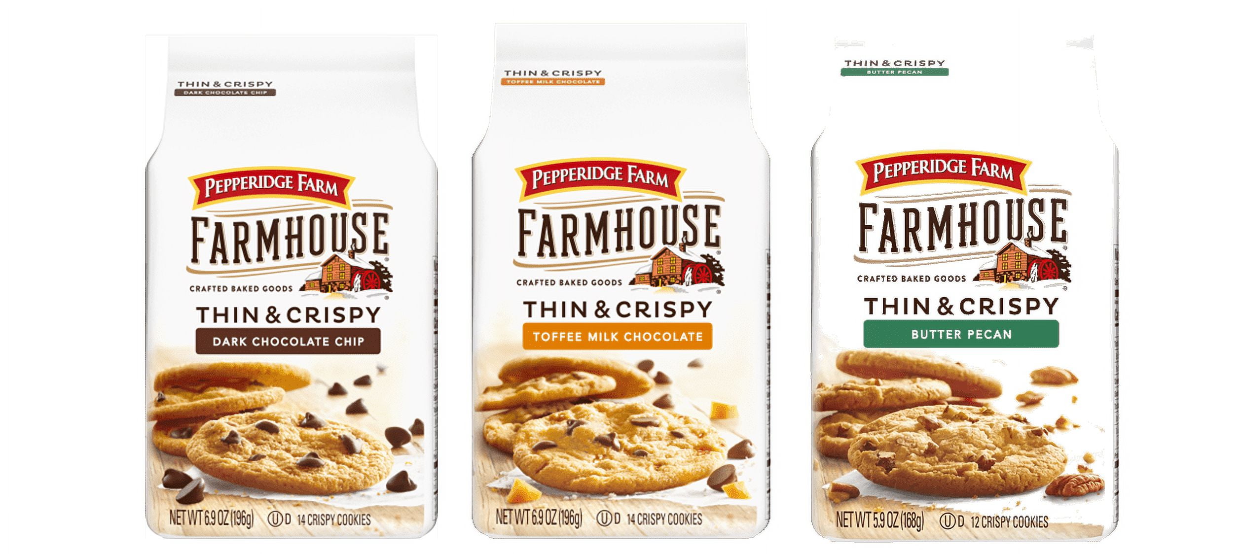 Pepperidge Farm Thin & Crispy Butter Pecan, Toffee & Dark Chocolate ...
