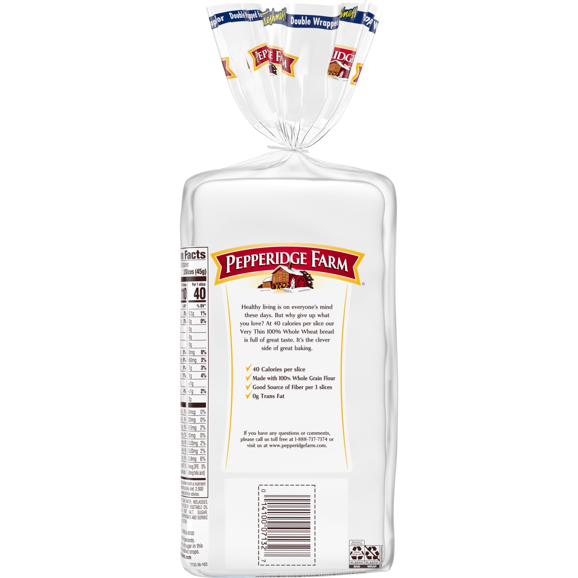 Pepperidge Farm Very Thin 100% Whole Wheat Bread, 16 oz (Pack of 2 ...