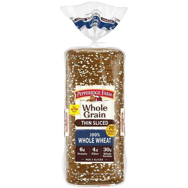 Pepperidge Farm Whole Grain Thin-Sliced 100% Whole Wheat Bread, 22 oz ...