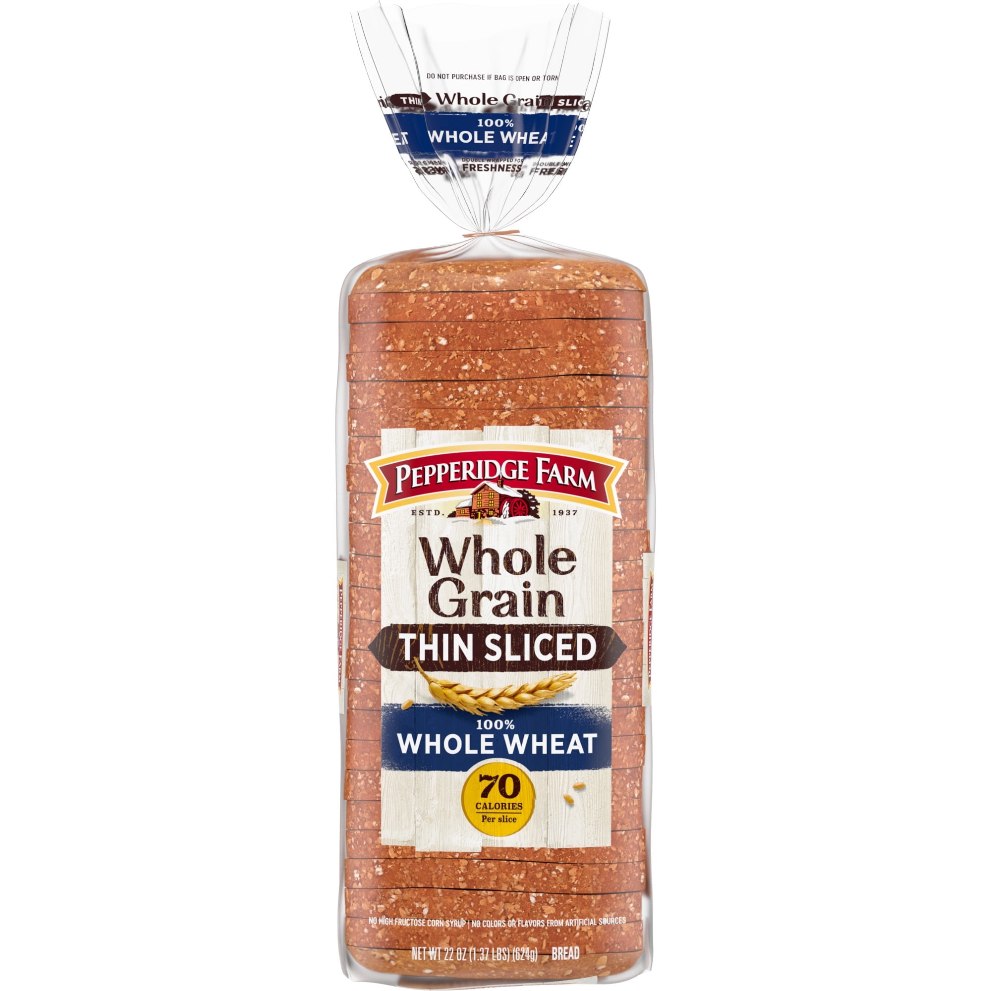 Pepperidge Farm Whole Grain Thin Sliced 100% Whole Wheat Bread, 22 oz (Pack of 2) - Walmart.com