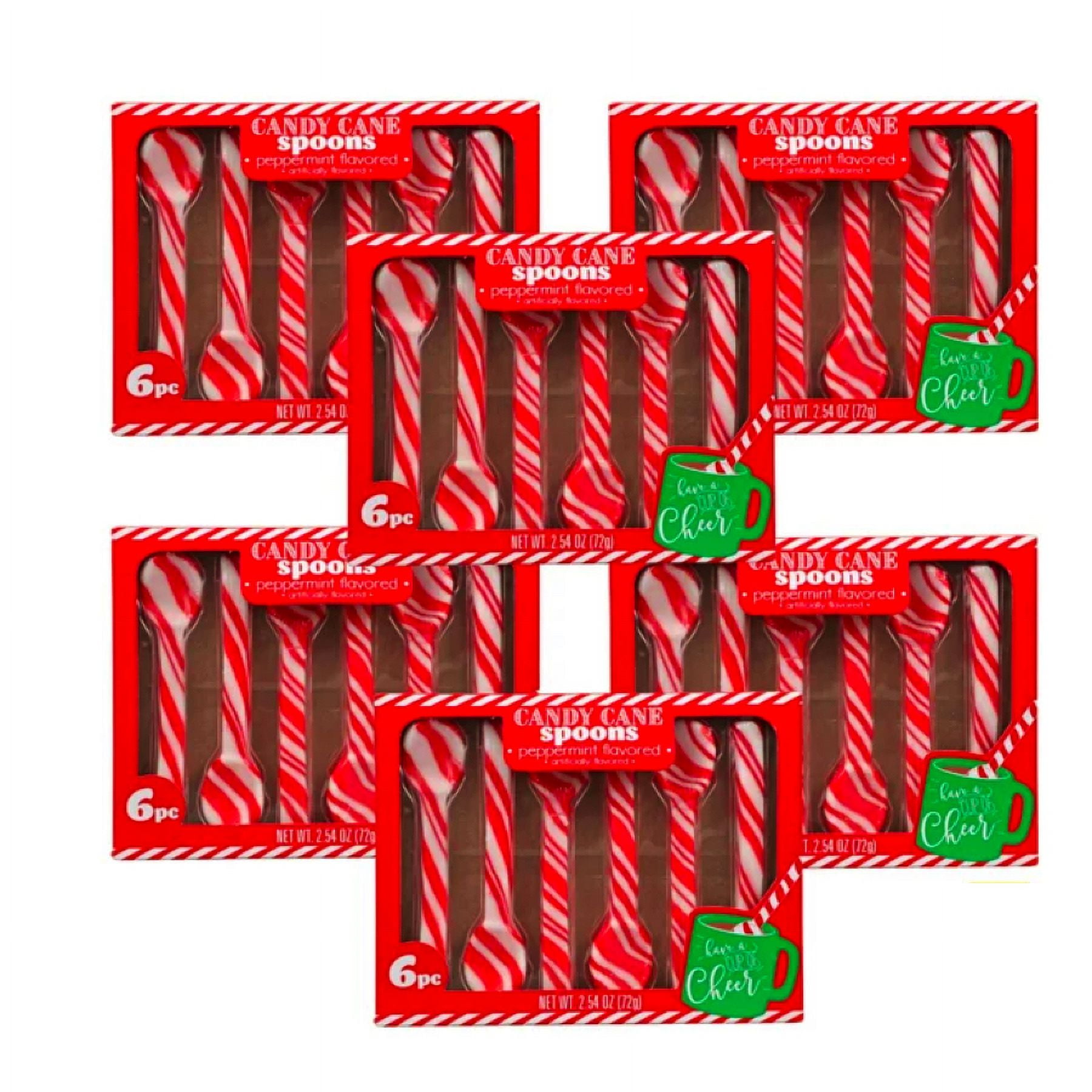 Peppermint Candy Cane Spoons, 2.54oz 6Ct Box Mint Flavored Christmas ...