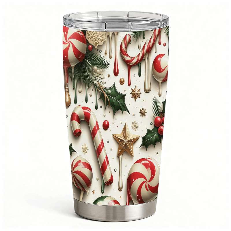 Peppermint Candy Christmas Travel Tumbler with Lid & Straw, Stainless ...
