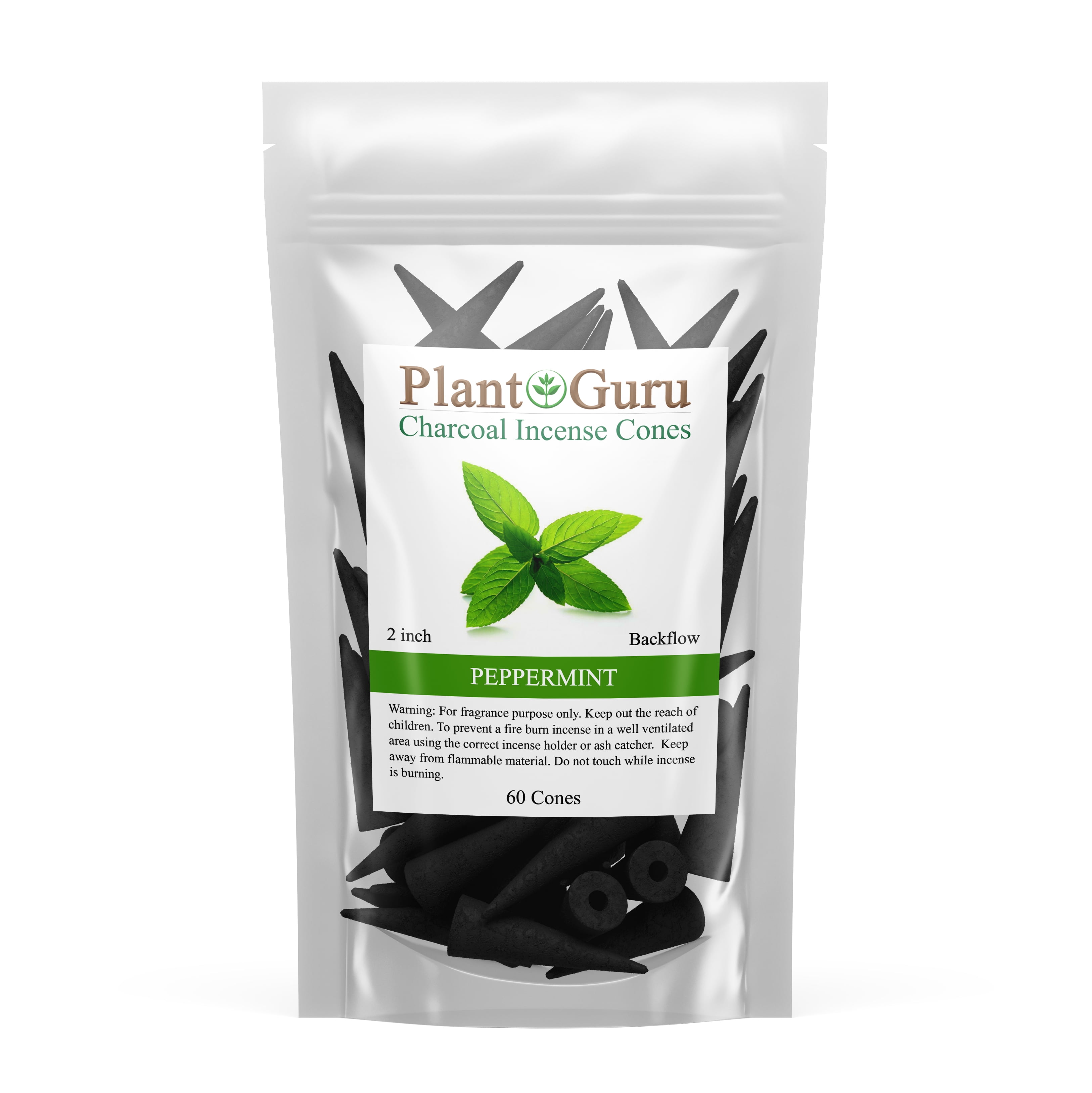 Plant Guru Peppermint Charcoal Incense Cones, 2" BACKFLOW - 60 Pack ...