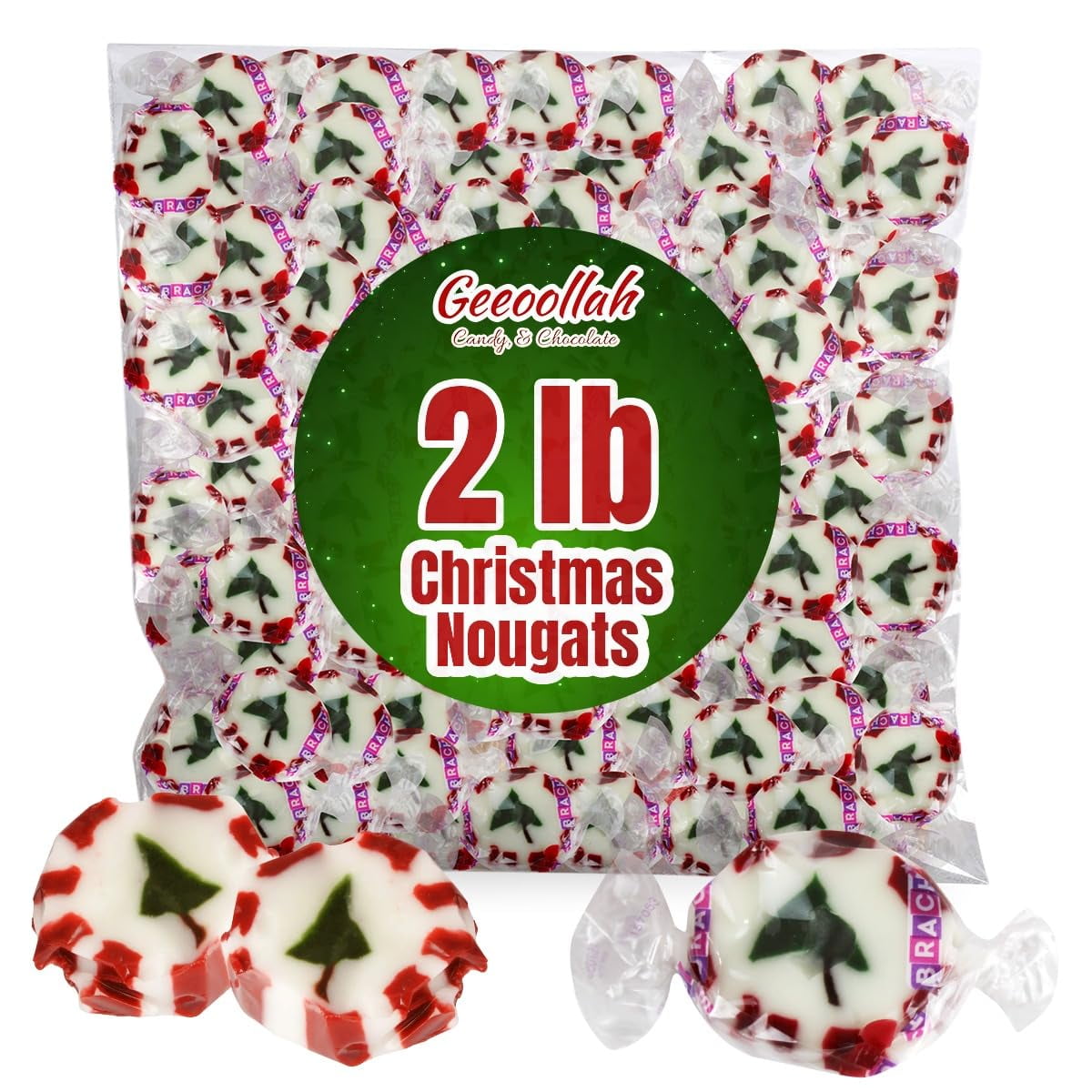 Peppermint Christmas Nougats Bulk Pack 2lb - Delicious Holiday Christmas Candy Individually ...