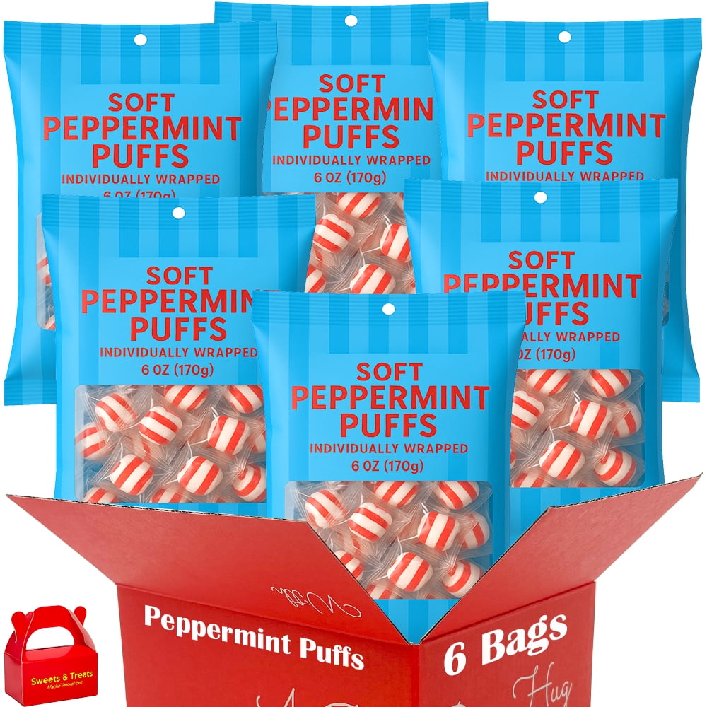 Soft Peppermint Puff Candy, Breath Mints 6 Bags - Individually Wrapped ...