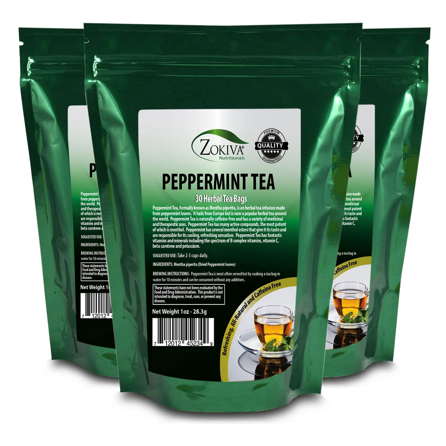 Peppermint Tea 3-PACK 100% Pure (90 Premium ) All-Natural Phyto ...