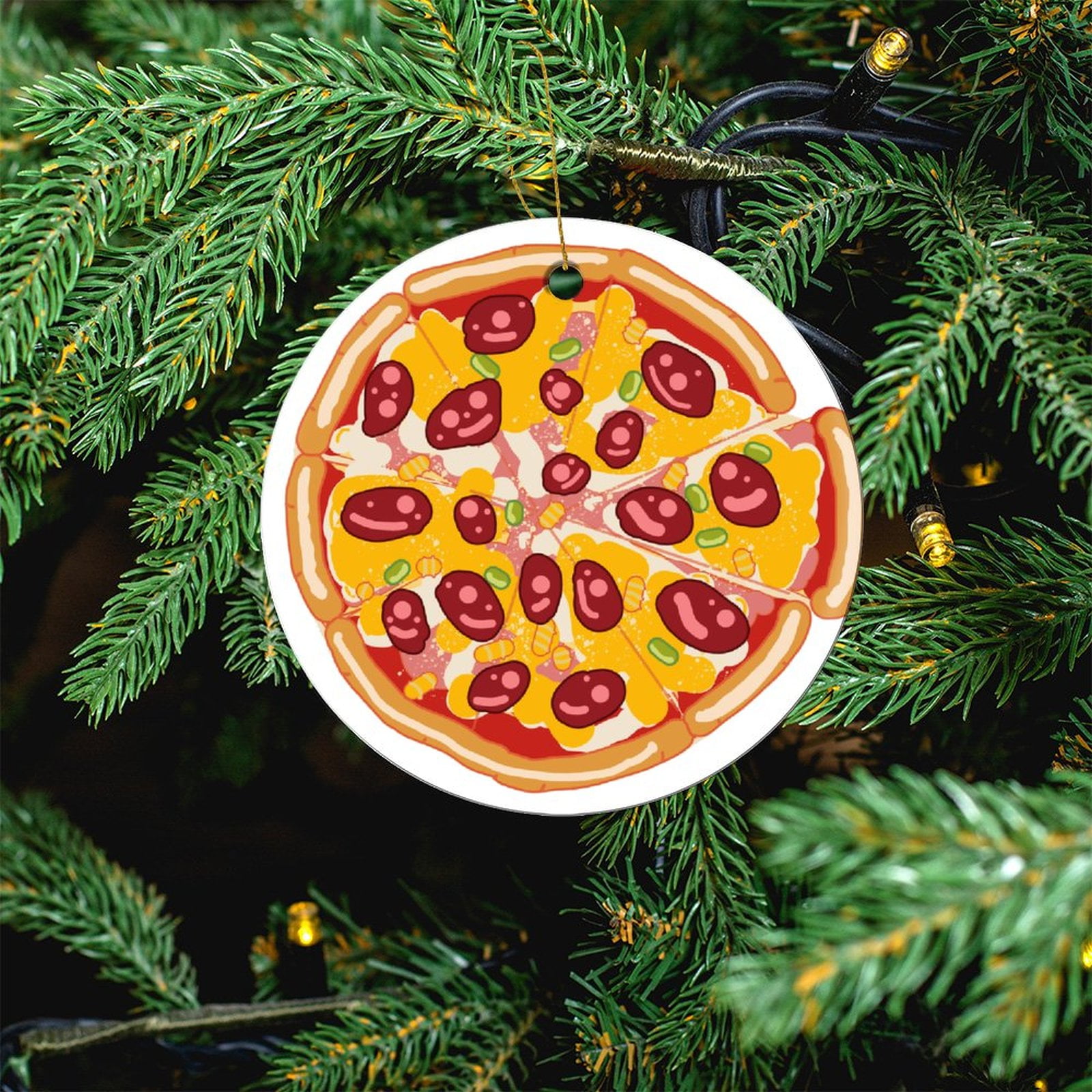 Pepperoni Cheese Pizza Christmas Ornament Funny Realistic Food Circle ...