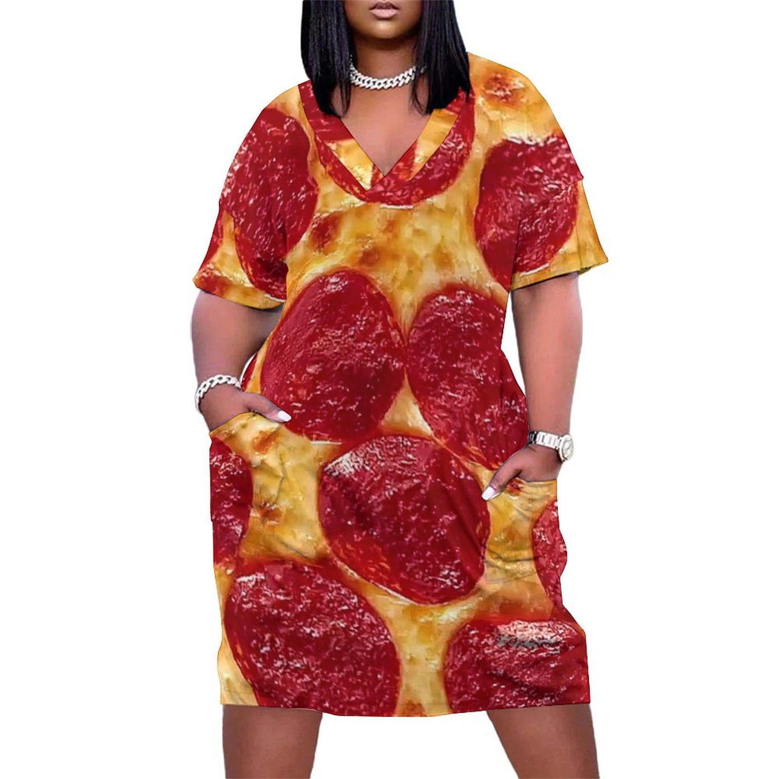 Pepperoni Pizza Loose Pocket Dress wedding guest dress 2025 Dress woman Women"s summer dresses ...