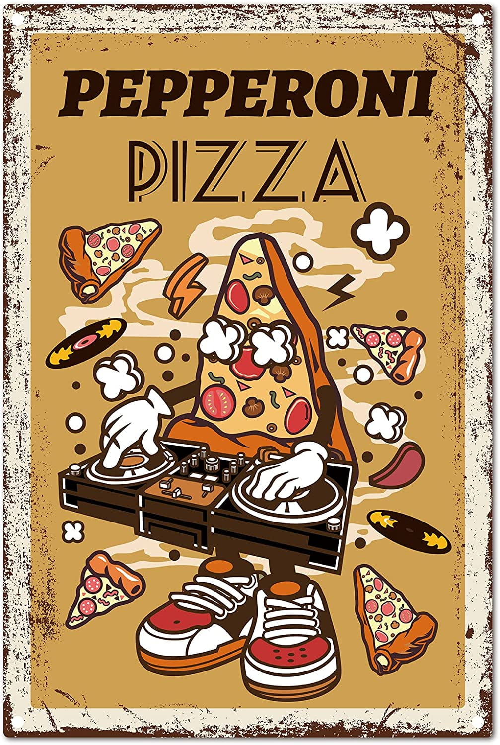 Pepperoni Pizza Sign Metal Tin Signs Vintage Retro Music for Plaque ...